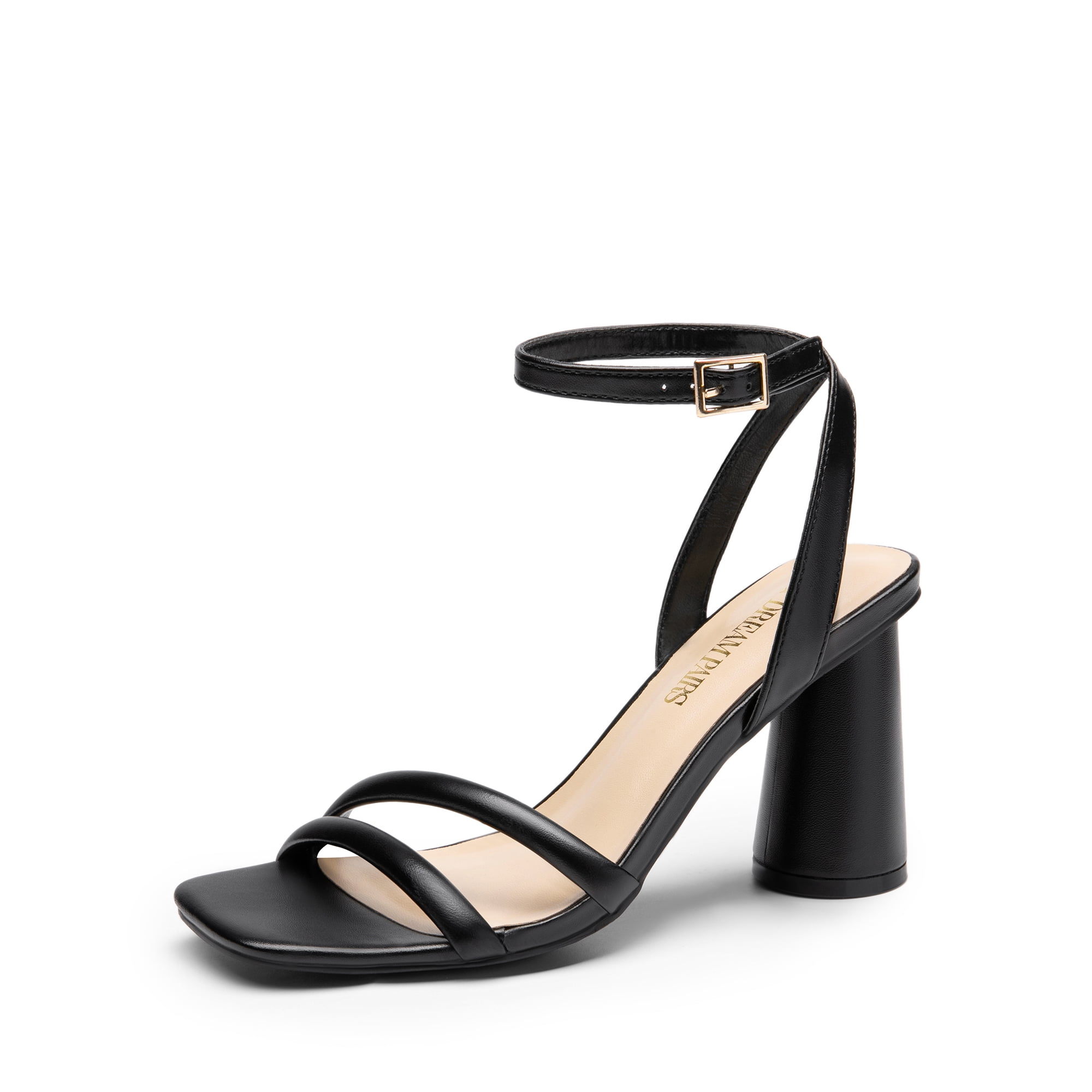 DREAM PAIRS Women's Strappy Round Heels Open Square Toe Ankle Strap ...