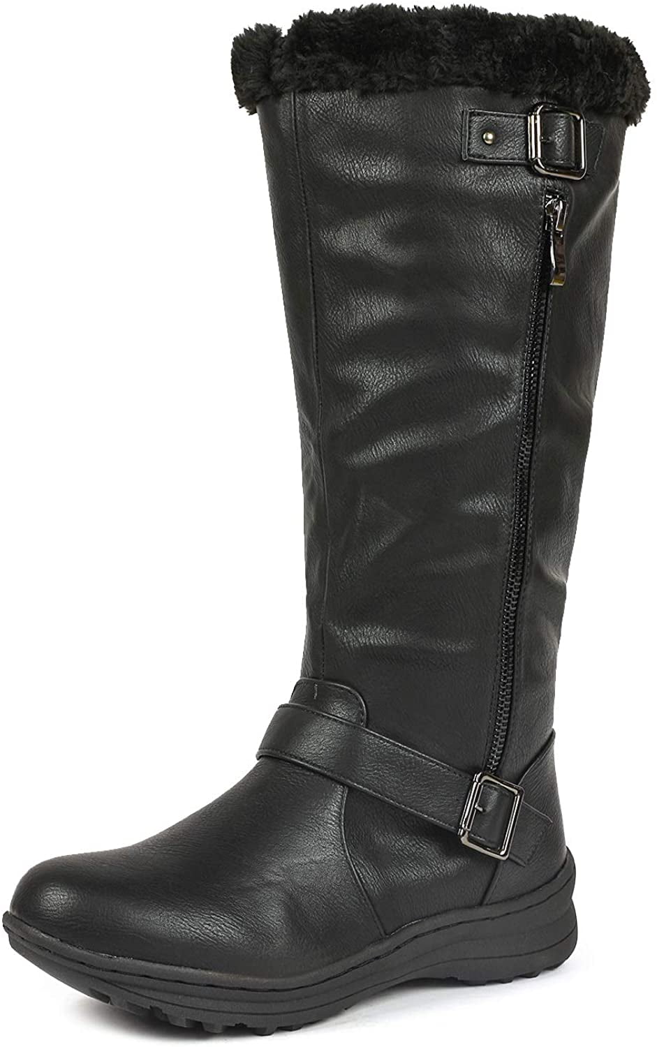DREAM PAIRS Women's Winter Fully Faux-Lined Zipper Closure Snow Knee ...