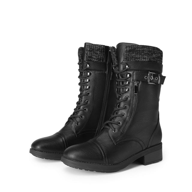 DREAM PAIRS Womens Ankle Booties Lace Up Mid Calf Military Combat Boots AMAZON BLACK Size 7.5 ...