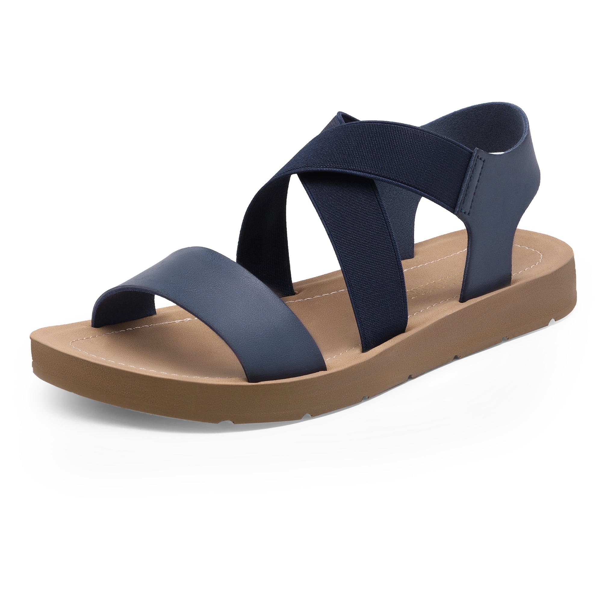 DREAM PAIRS Womens Open Toe Elastic Ankle Strap Flat Summer Sandal ...