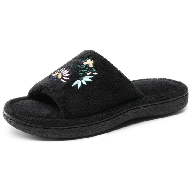 DREAM PAIRS Womens Slippers Open Toe, Comfy Memory Foam Slippers for Women, Winter Ladies Slip ...