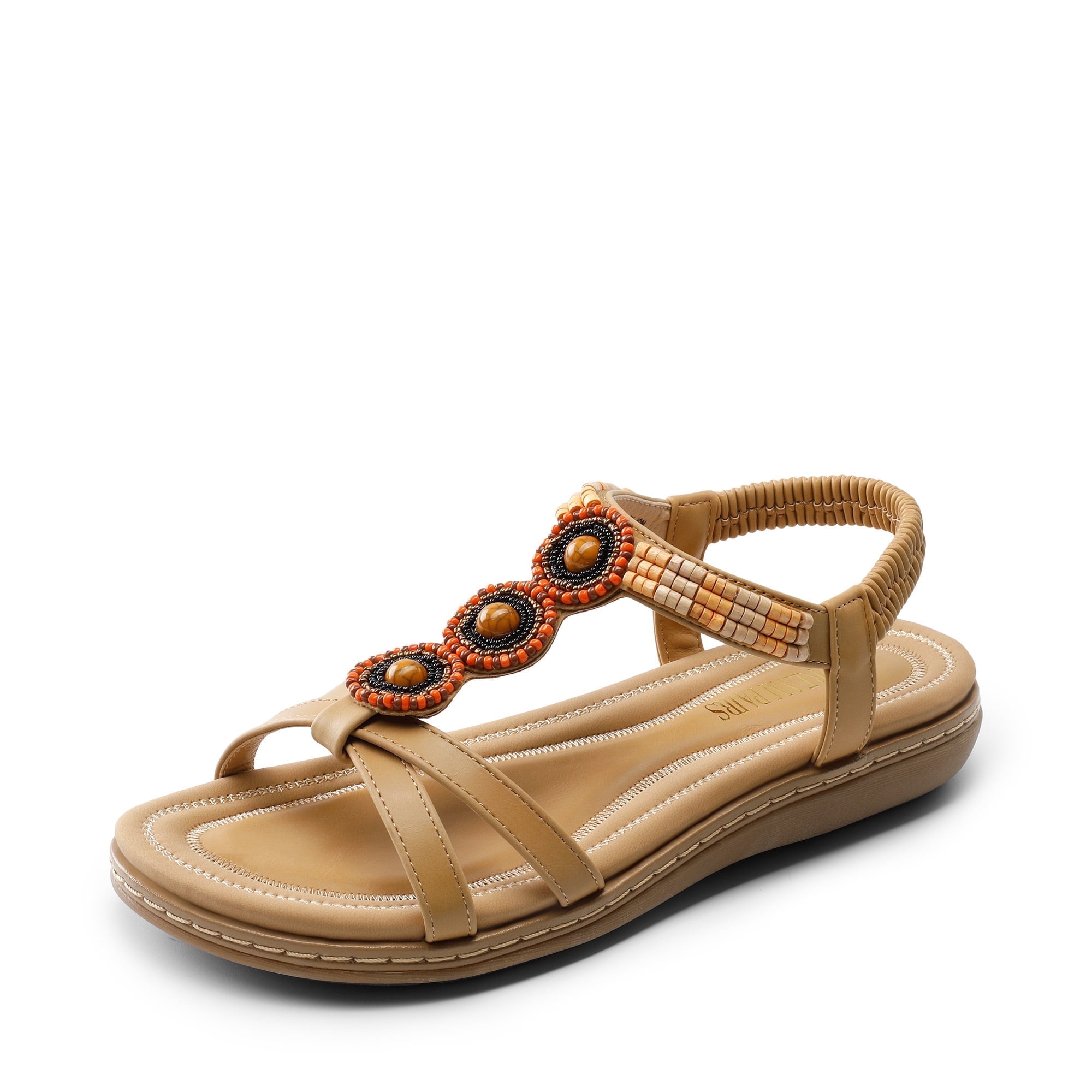 DREAM PAIRS Womens Summer Flat Sandals Comfortable Dressy Elastic Ankle ...
