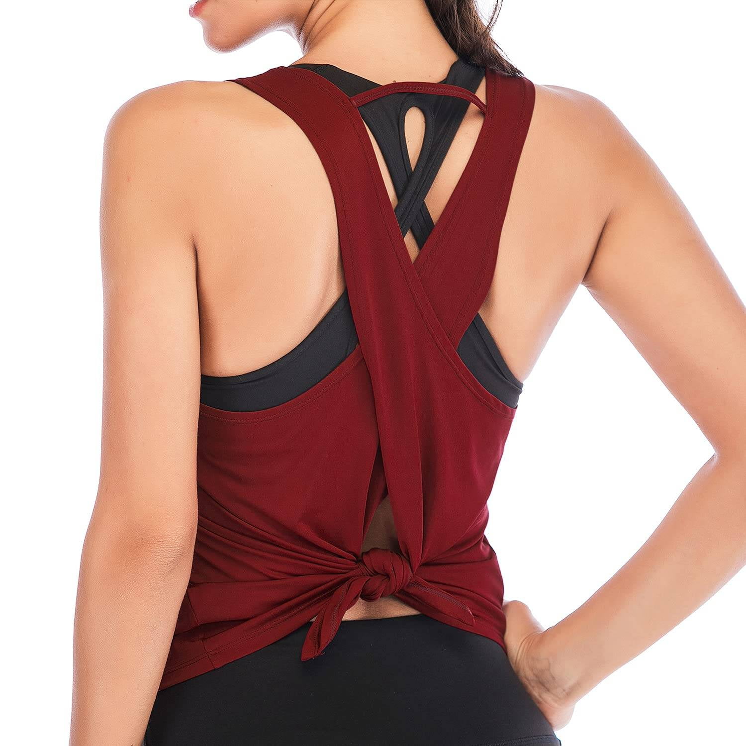 DREAM SLIM Tie Back Workout Tank for Women Loose Fit Cross Back Strappy ...