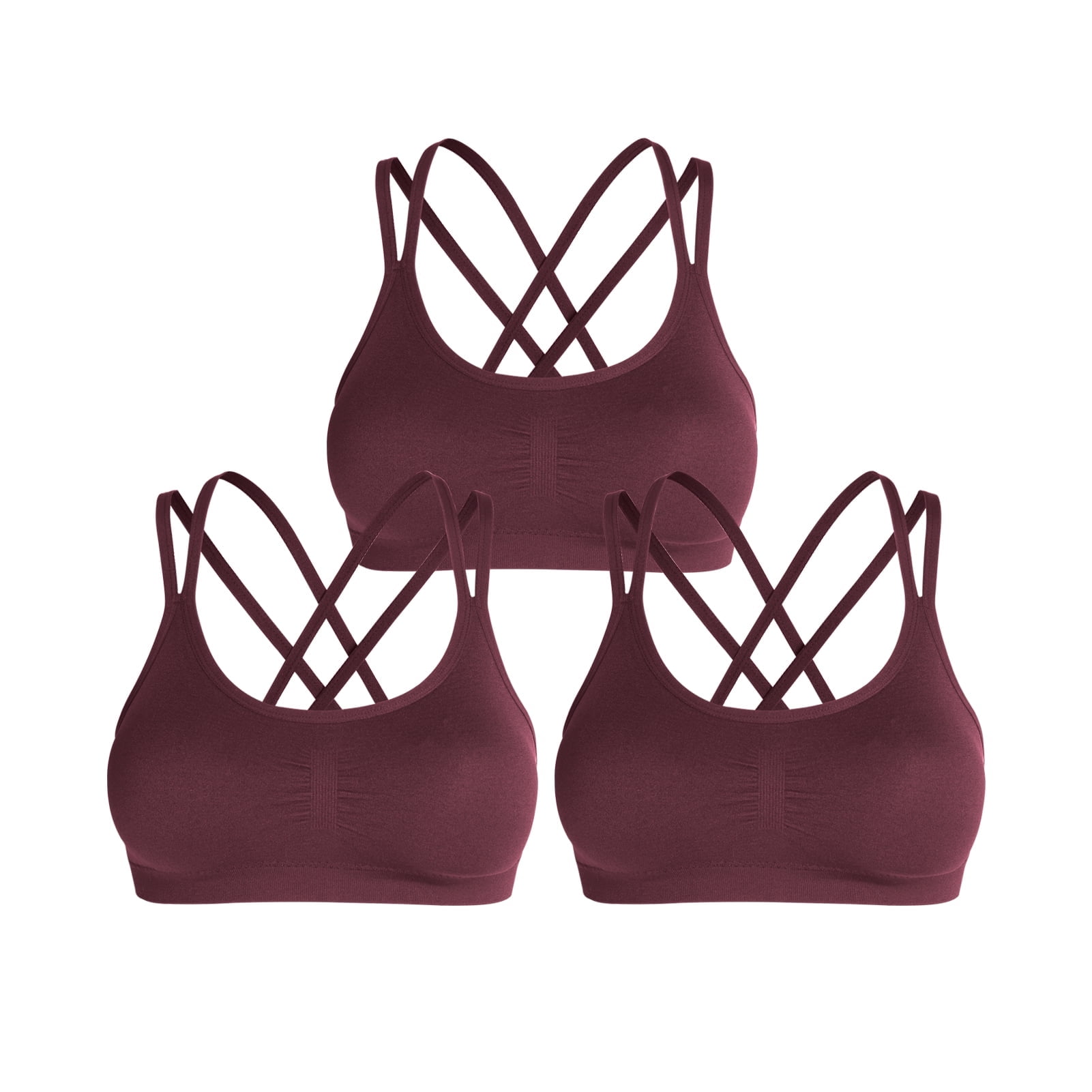 DREAM SLIM Womens 3 Pack Cross Back Strappy Sports Bra Comfort Medium ...