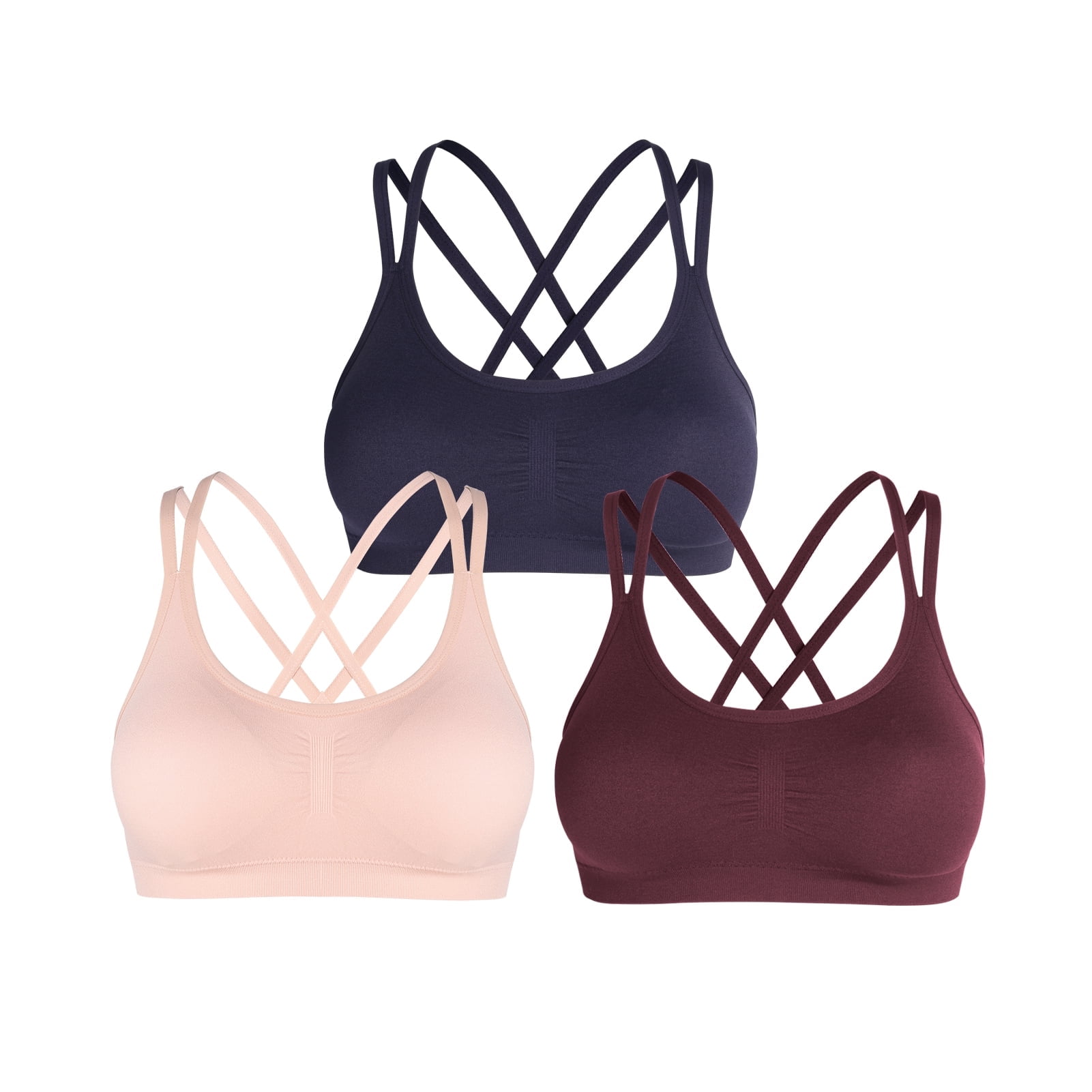 DREAM SLIM Womens 3 Pack Cross Back Strappy Sports Bra Comfort Medium ...