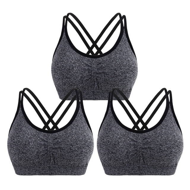 DREAM SLIM Womens 3 Pack Cross Back Strappy Sports Bra Comfort Medium ...