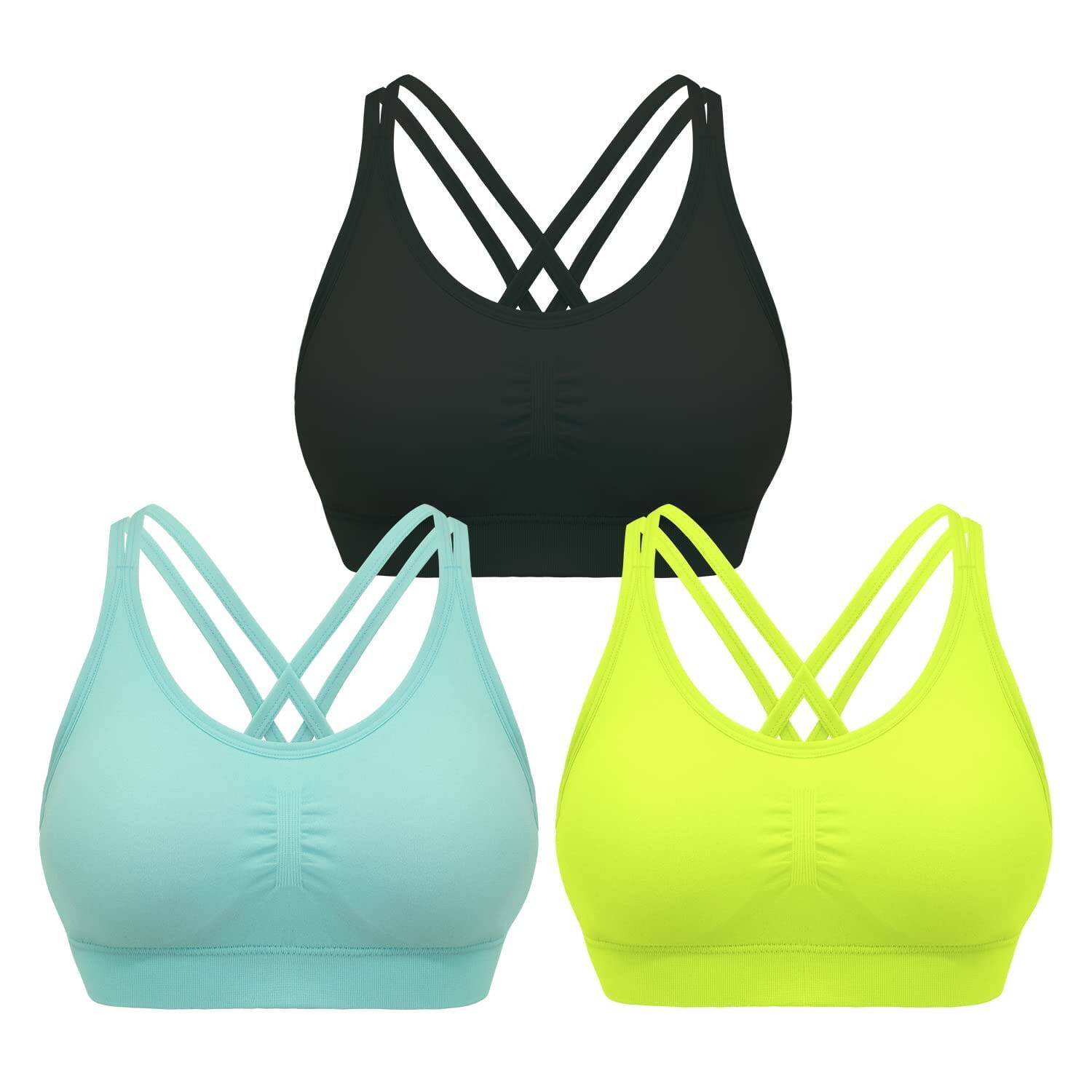 DREAM SLIM Women's 3 Pack Medium Impact Sports Bra, Cross Back Strappy ...