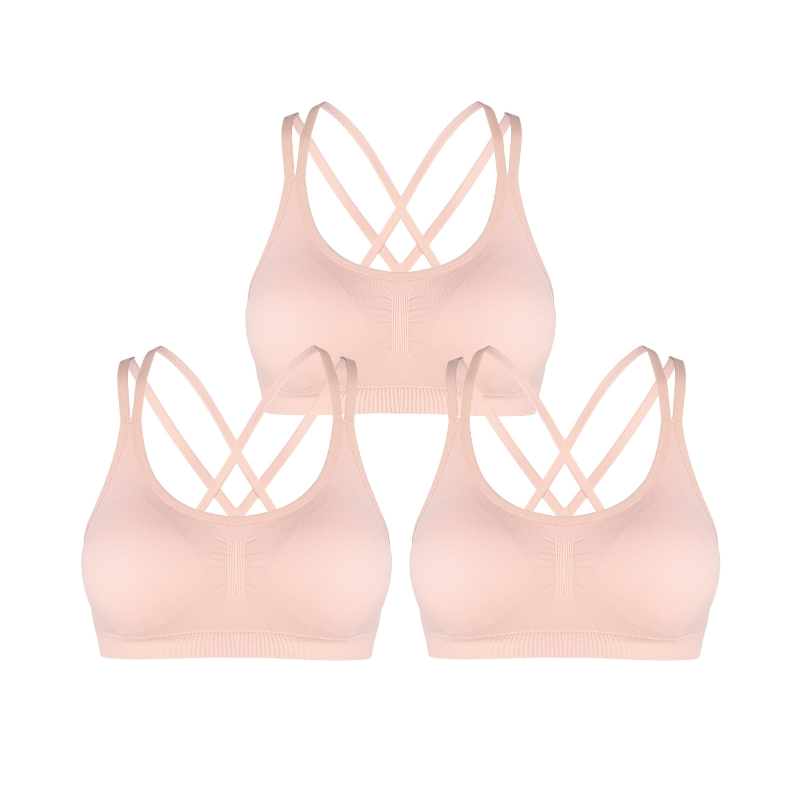 DREAM SLIM Womens 3 Pack Cross Back Strappy Sports Bra Comfort Medium ...