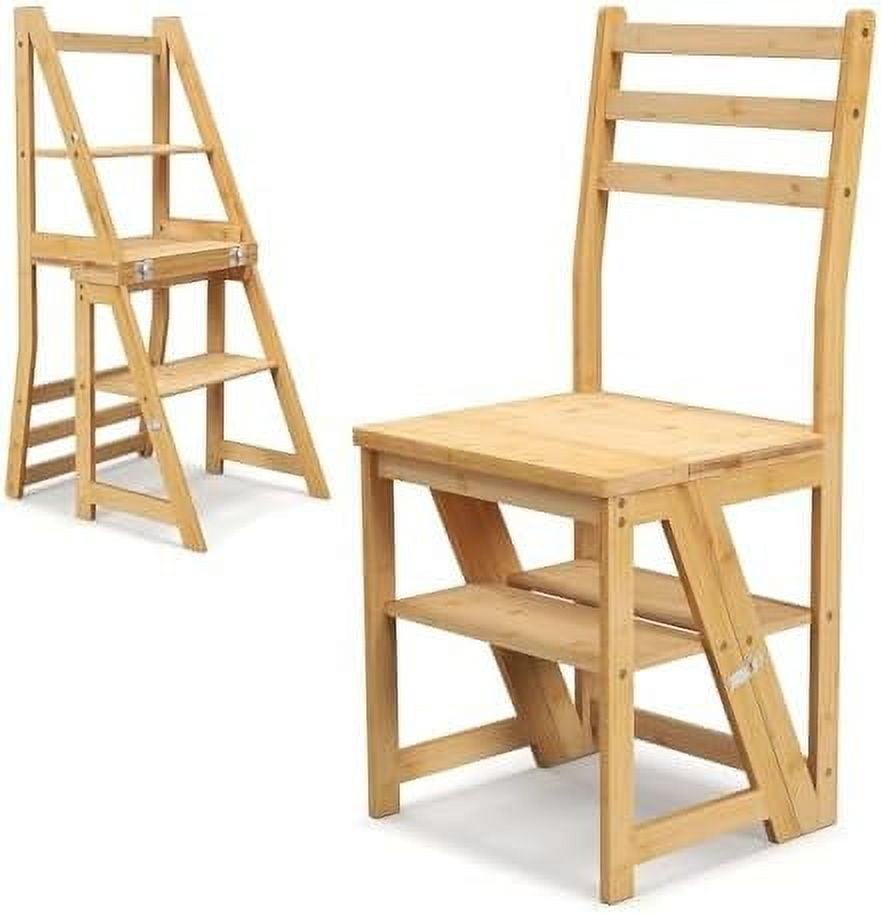 DREAMDE 3 in 1 Wood Step Stool Chair, Convertible Step Stool w/Safety ...