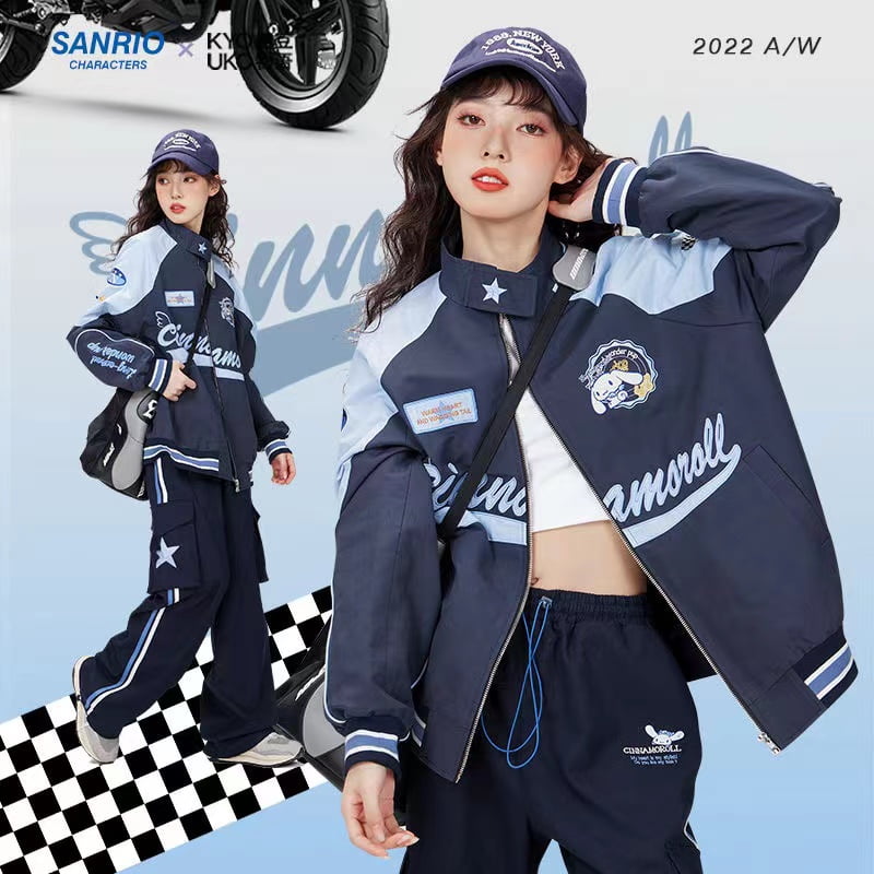 DREAMFIRE Sanrio Y2k Cinnamoroll Racer Jacket Kawaii Biker Jacket Pants ...