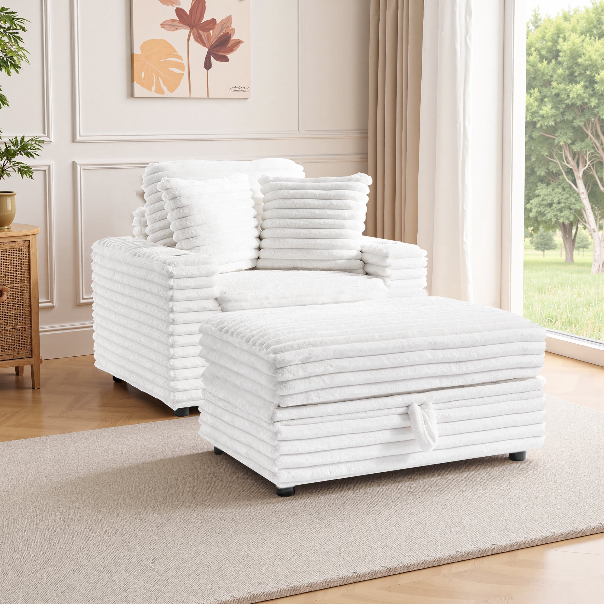 DREAMISDEA Oversized Accent Chair with Storage Ottoman & Cup Holder ...