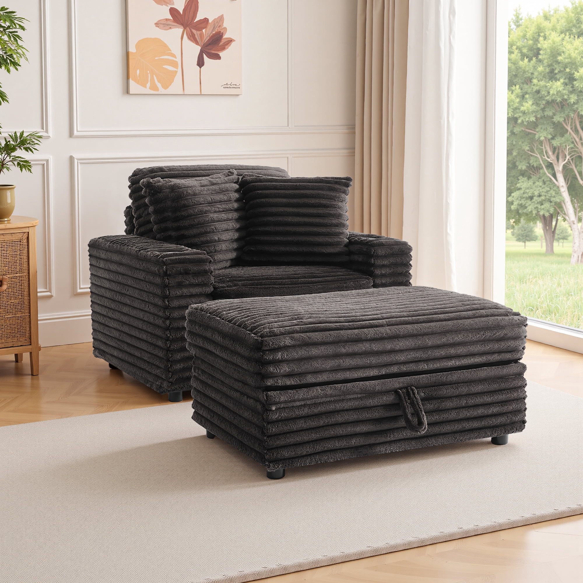 DREAMISDEA Oversized Accent Chair with Storage Ottoman & Cup Holder ...