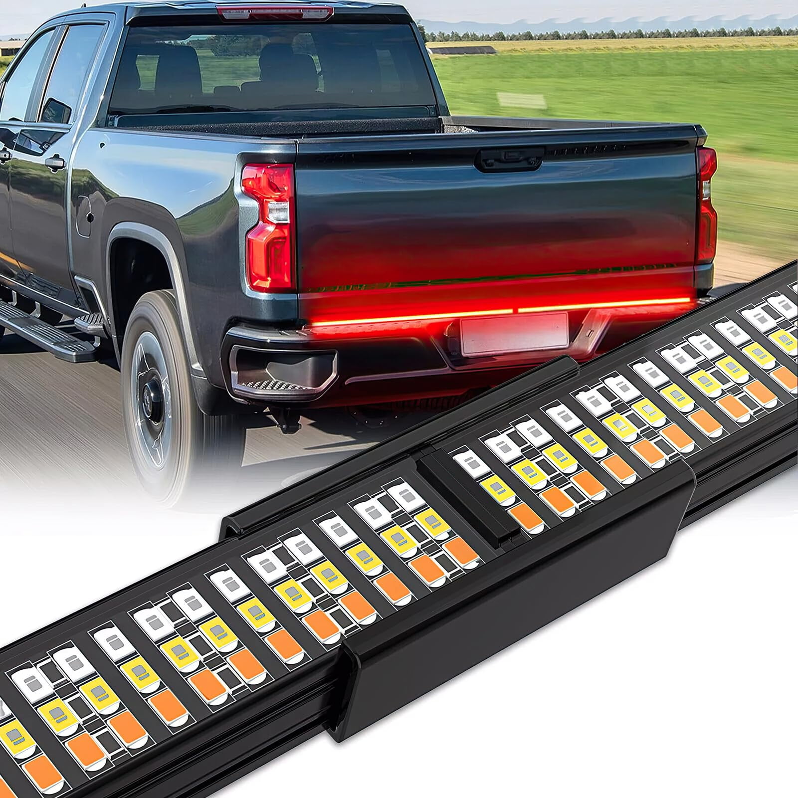 DREAMOTOR Tailgate Bar, 60" Aluminum Truck Tailgate Strip, Triple Row ...