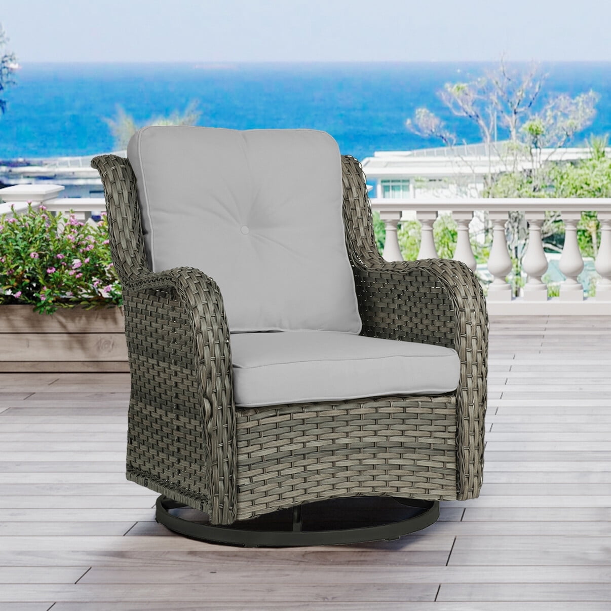 DREAMSIDEA 1-Piece Outdoor Wicker Swivel Chair with Cushions Patio ...