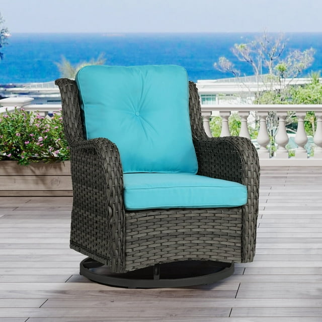 DREAMSIDEA 1-Piece Outdoor Wicker Swivel Chair with Cushions Patio ...