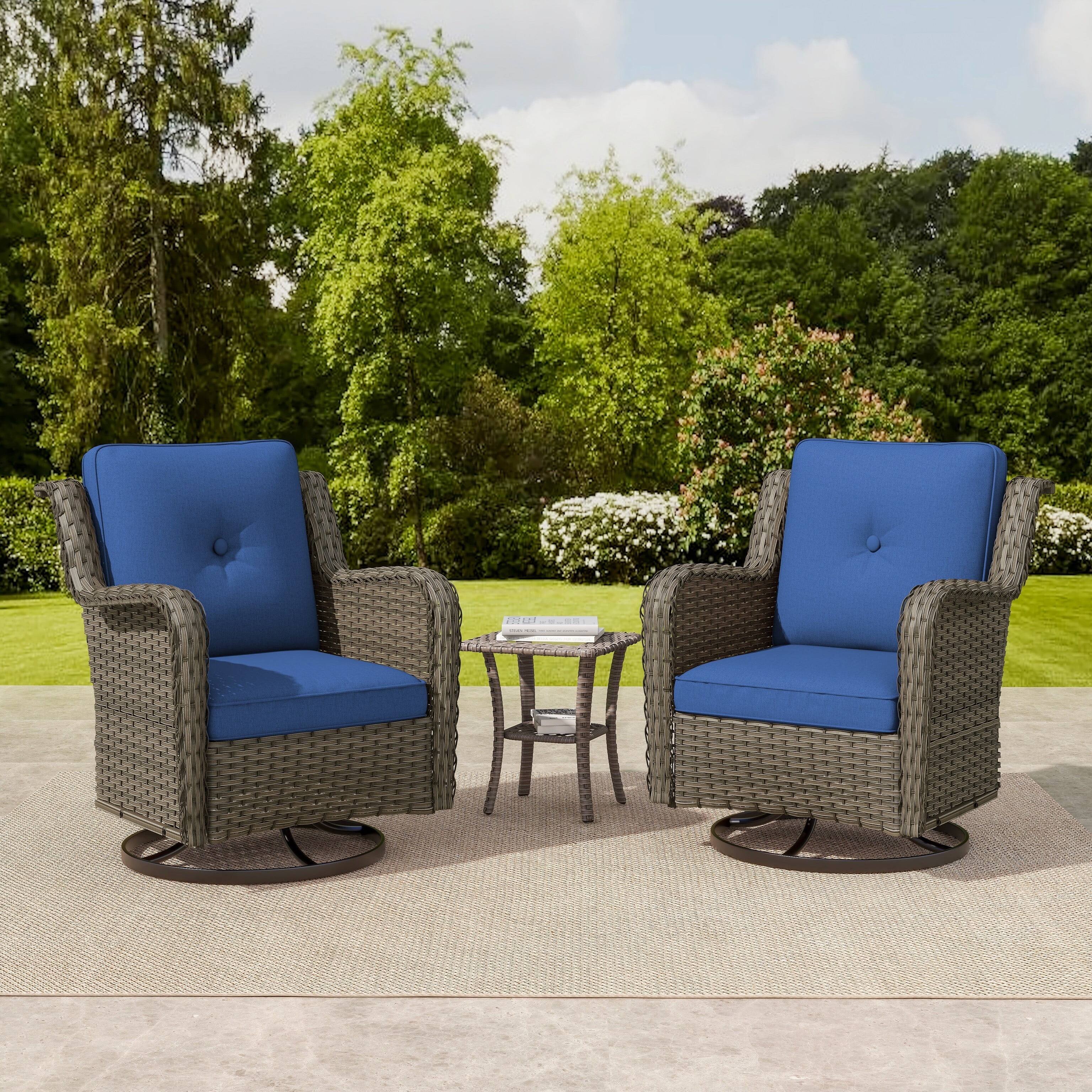 DREAMSIDEA 3PCS Outdoor Wicker Swivel Glider Sets,Rattan Outdoor ...