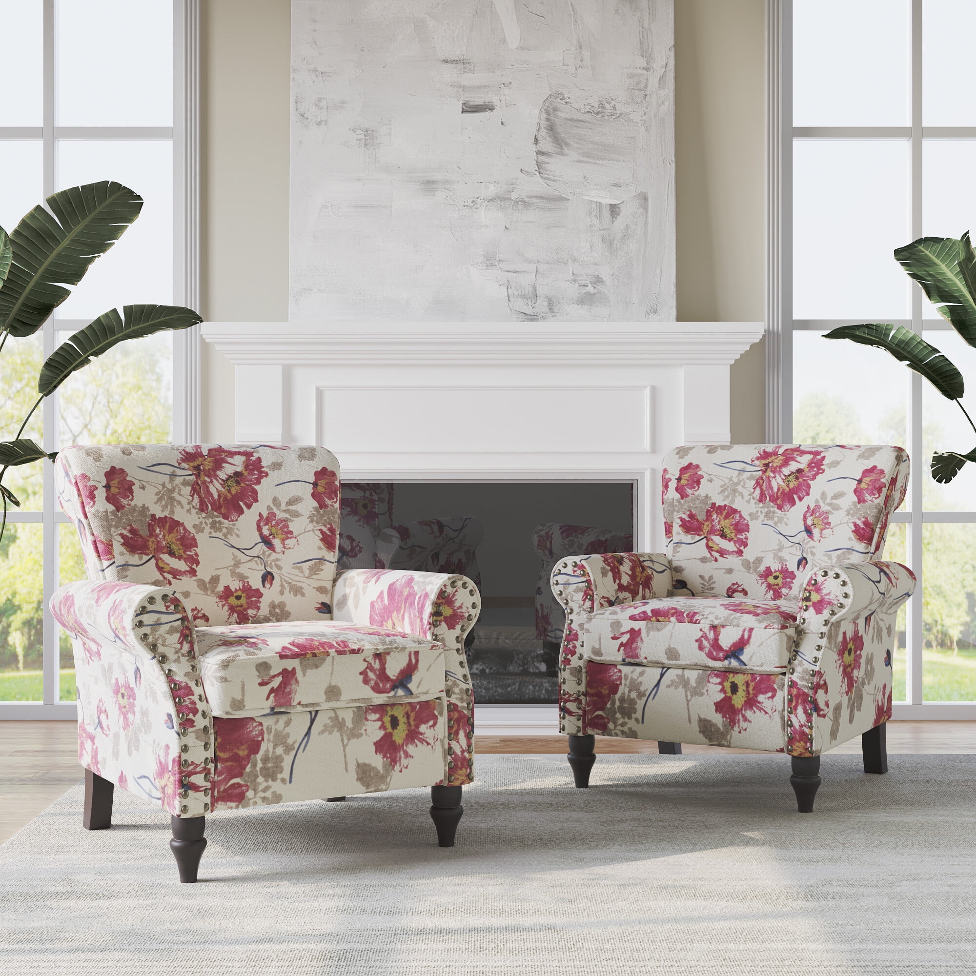 DREAMSIDEA Accent Chairs Set of 2 Upholstered Pattern Morden Armchair ...