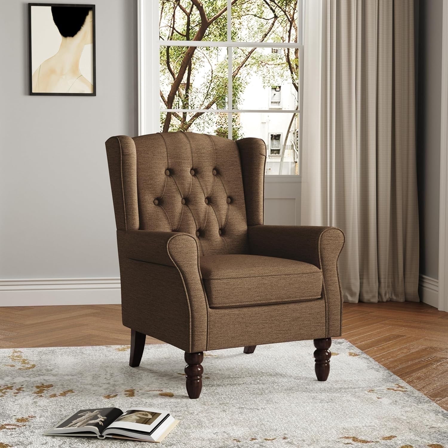 DREAMSIDEA Button Tufted Accent Chair with High Wingback Upholstered ...