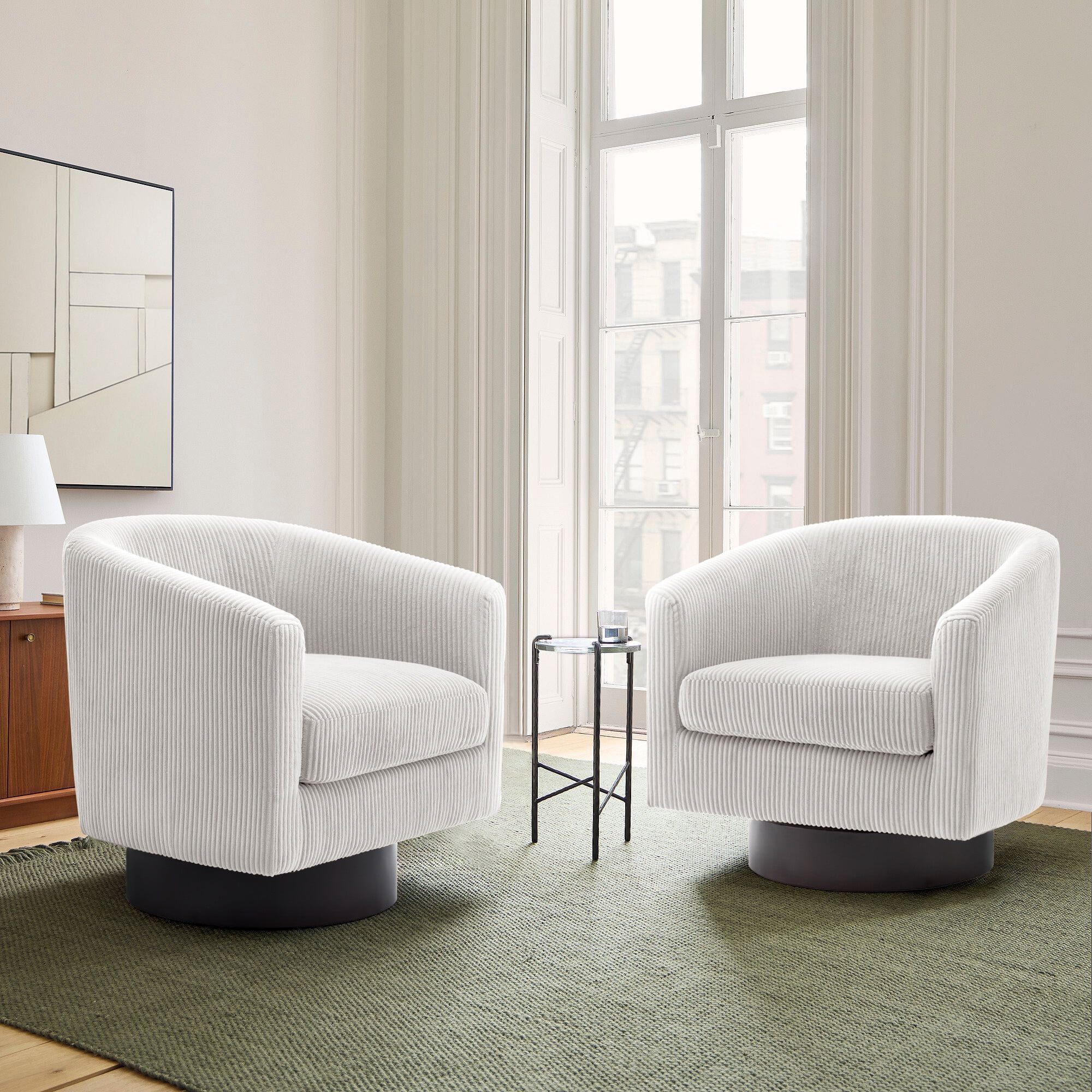 DREAMSIDEA Corduroy Swivel Barrel Accent Chairs Set of 2, Modern ...