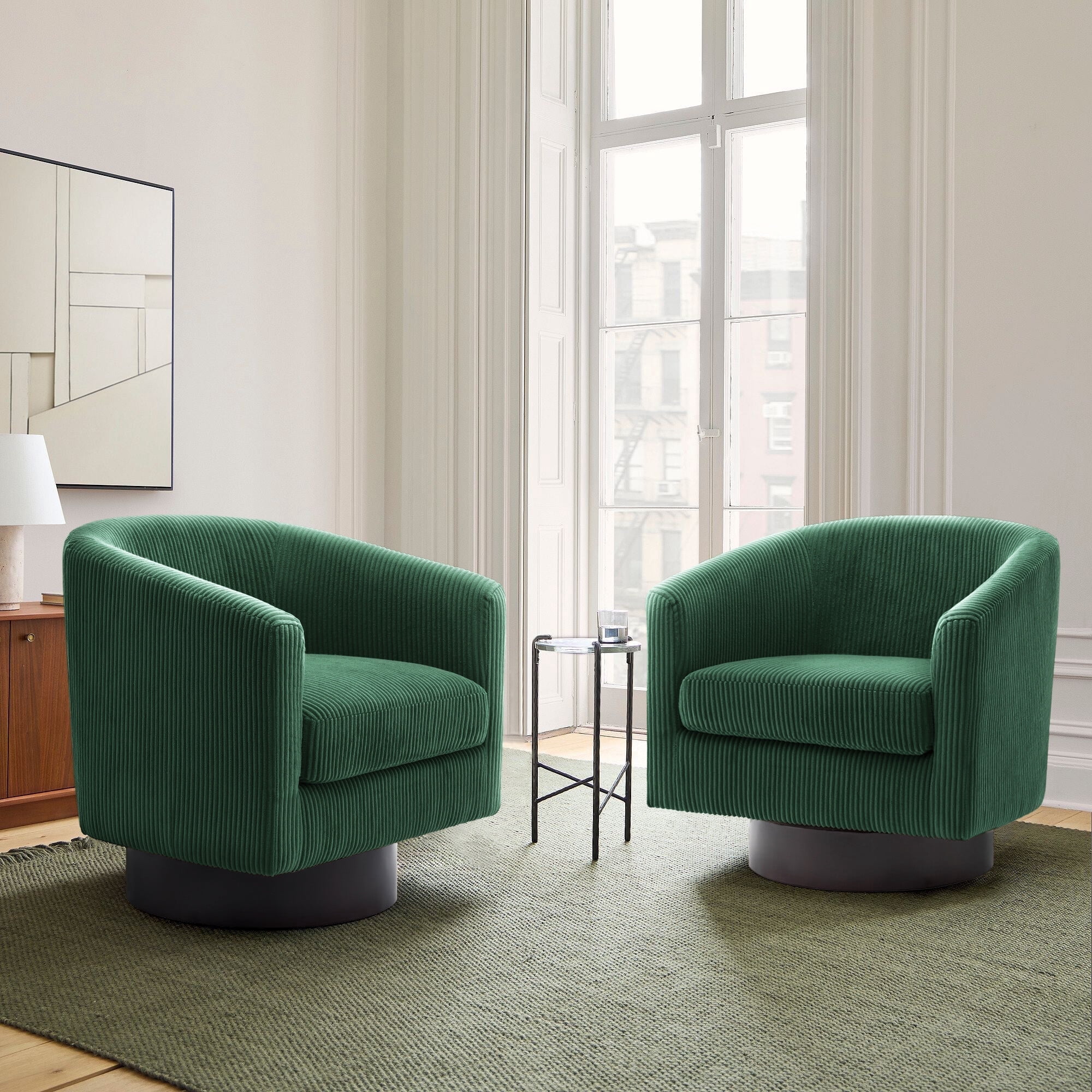DREAMSIDEA Corduroy Swivel Barrel Accent Chairs Set of 2, Modern ...