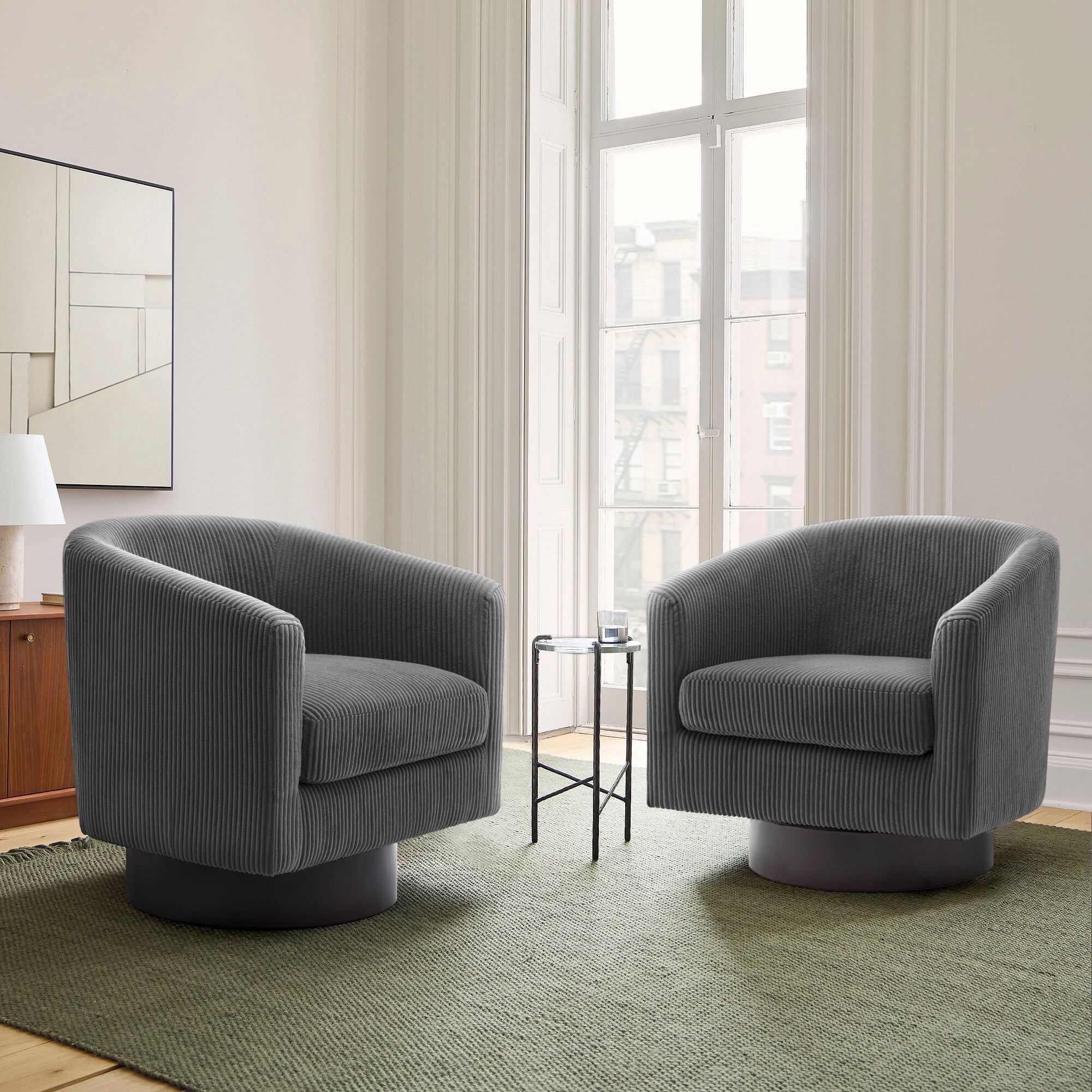 DREAMSIDEA Corduroy Swivel Barrel Accent Chairs Set of 2, Modern ...