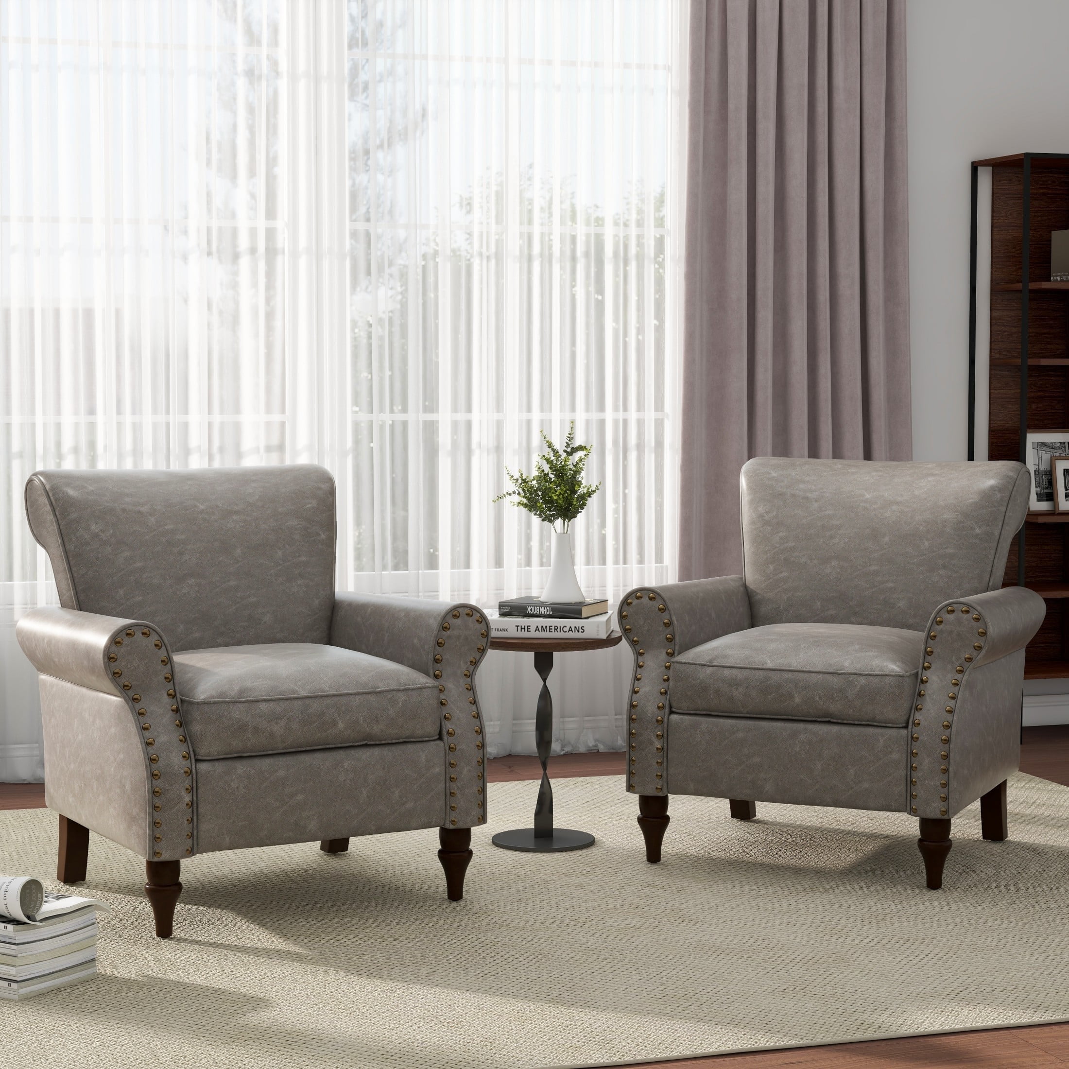 DREAMSIDEA Faux Leather Accent Chair Setsof 2 Upholstered Living Room ...