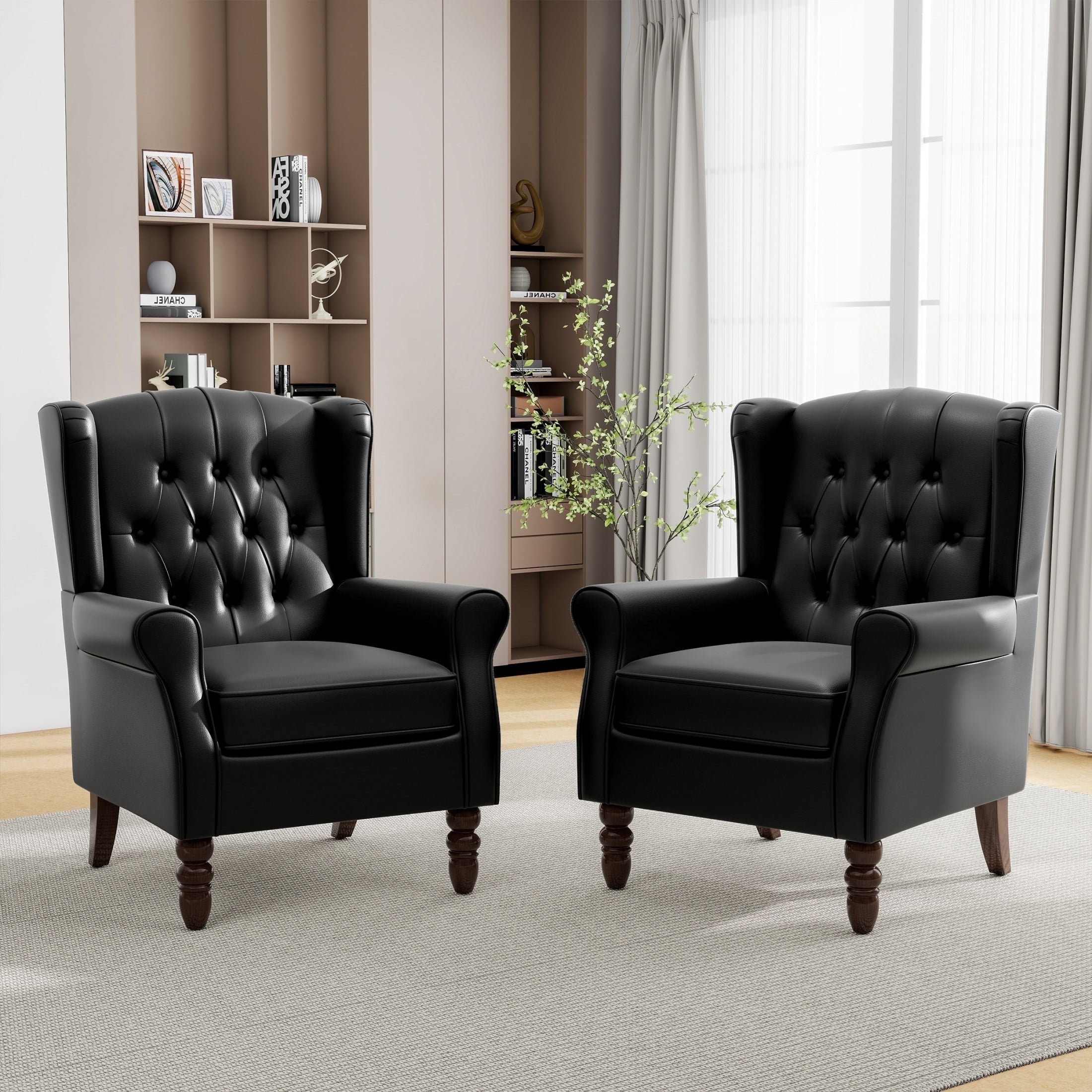 DREAMSIDEA High Back Accent Chair Set of 2 Upholstered Wingback Chair ...