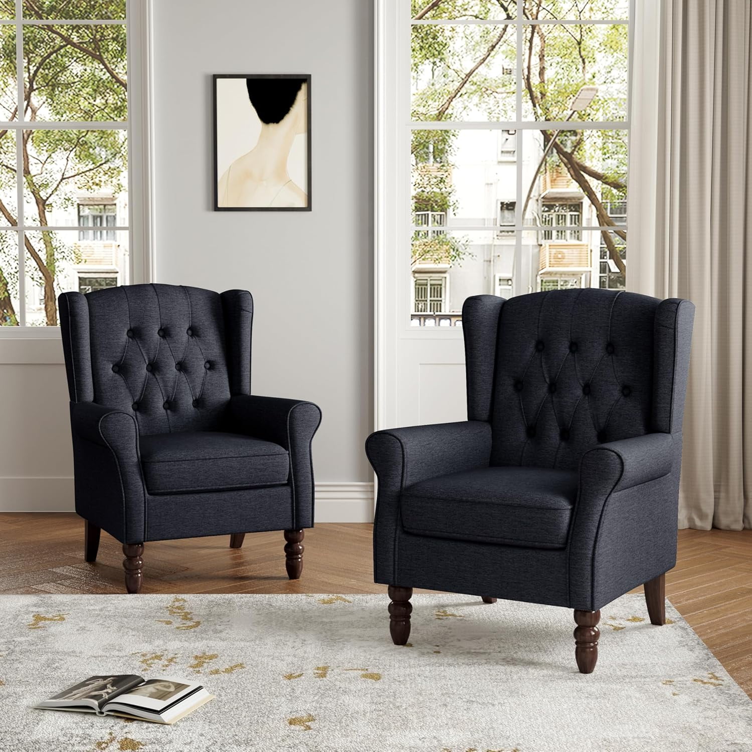 DREAMSIDEA High Back Accent Chair Set of 2 Upholstered Wingback Chair ...