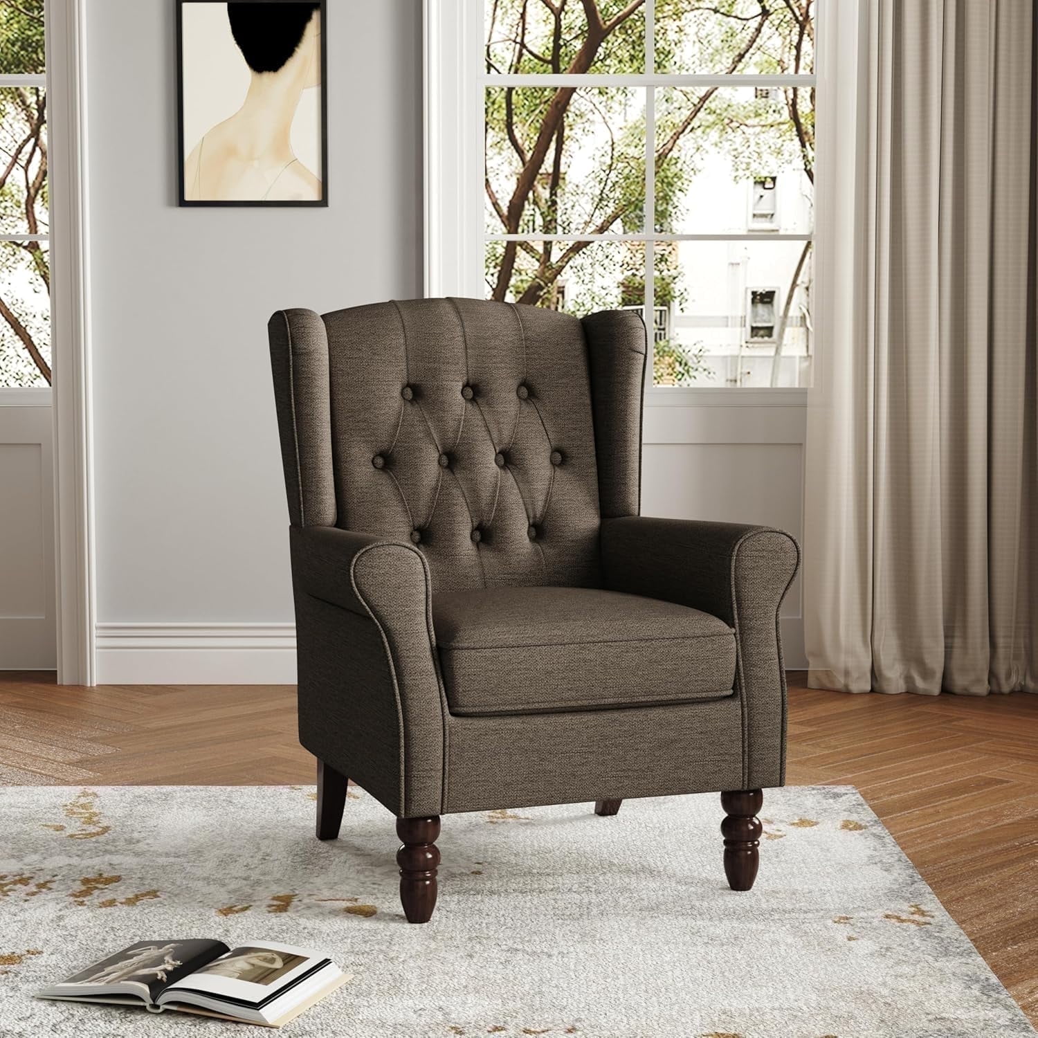 DREAMSIDEA High Back Accent Chair Upholstered Armchair Tufted Wingback ...