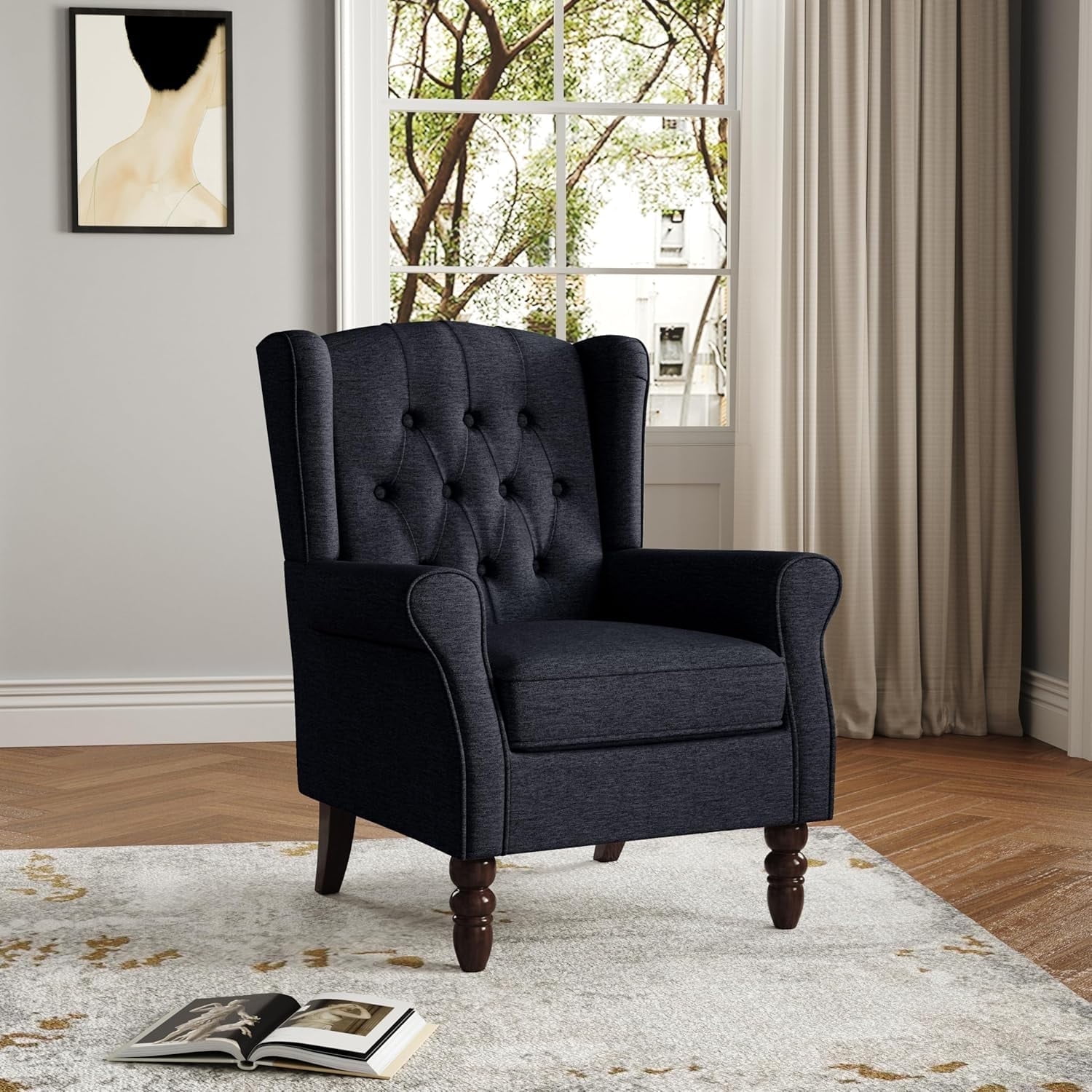 DREAMSIDEA High Back Accent Chair Upholstered Wingback Chair Button ...