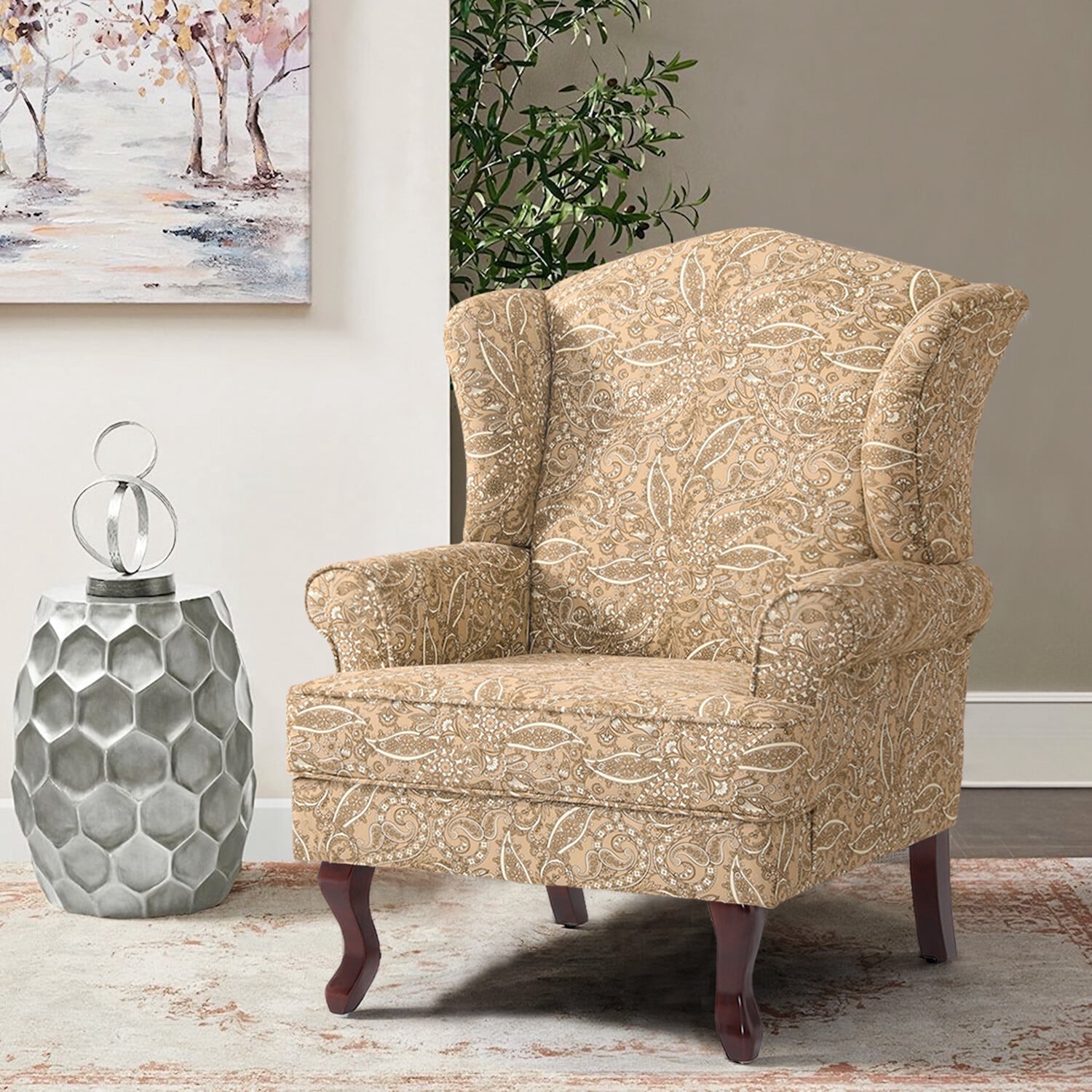 DREAMSIDEA High Back Wing Chair Upholstered Fabric Floral Chairs Living ...