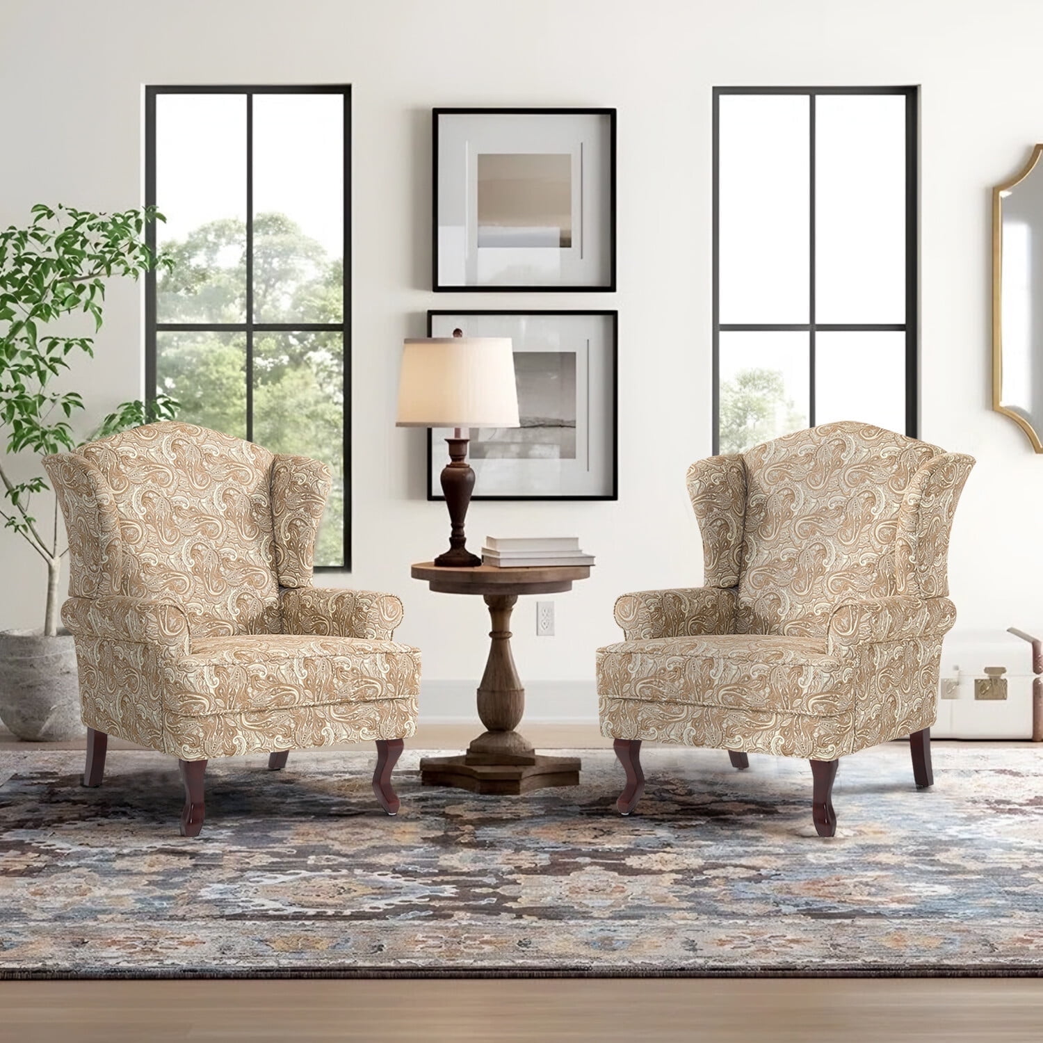 DREAMSIDEA High Back Wingback Chairs Set of 2 Upholstered Fabric Floral ...