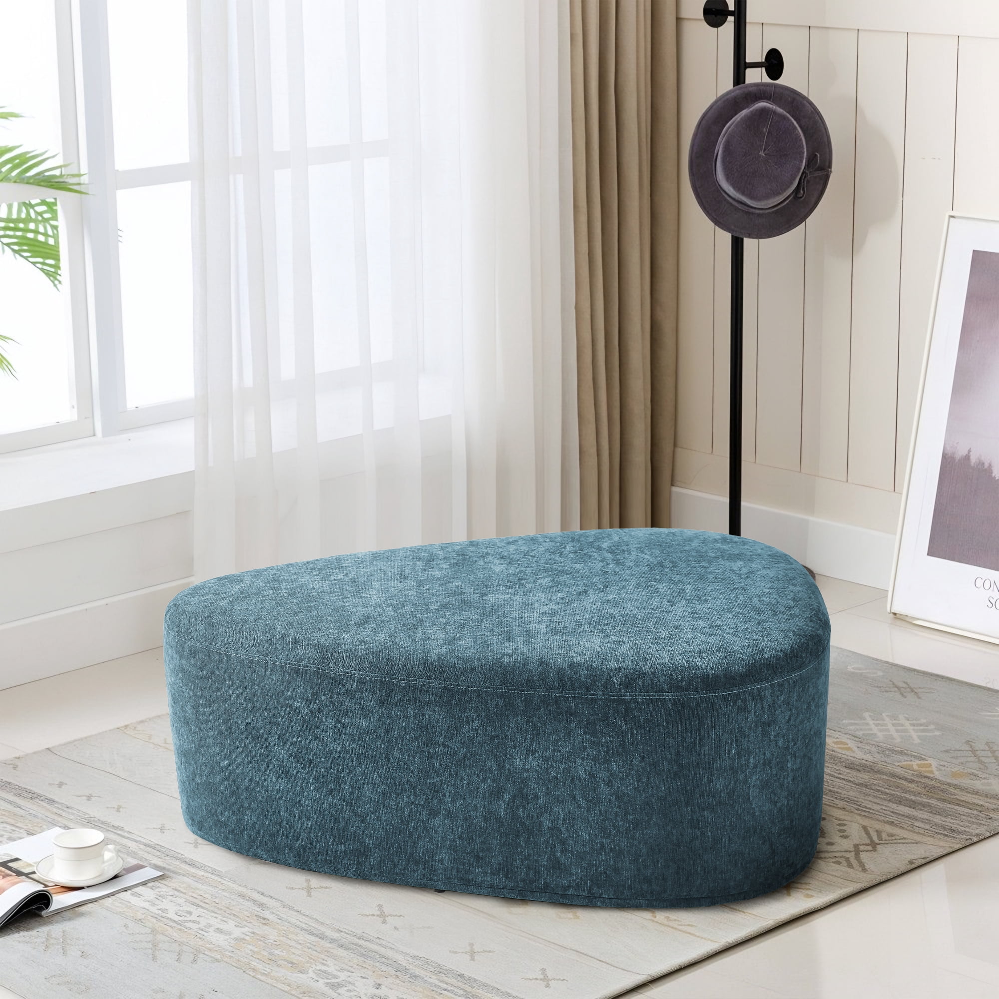 DREAMSIDEA Large Stuffed Pouf Ottoman, Linen Poufs Foot Stool with Foam ...