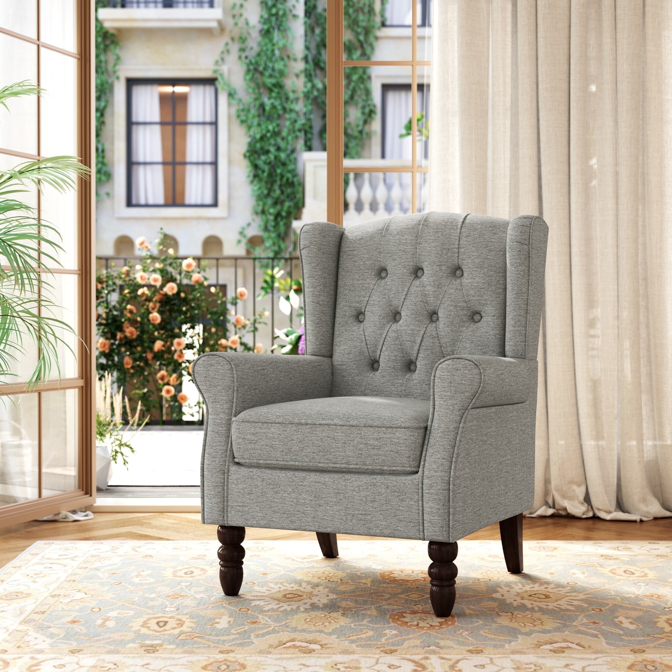 DREAMSIDEA Light Gray High Back Chair living room,Tufted Upholstered ...