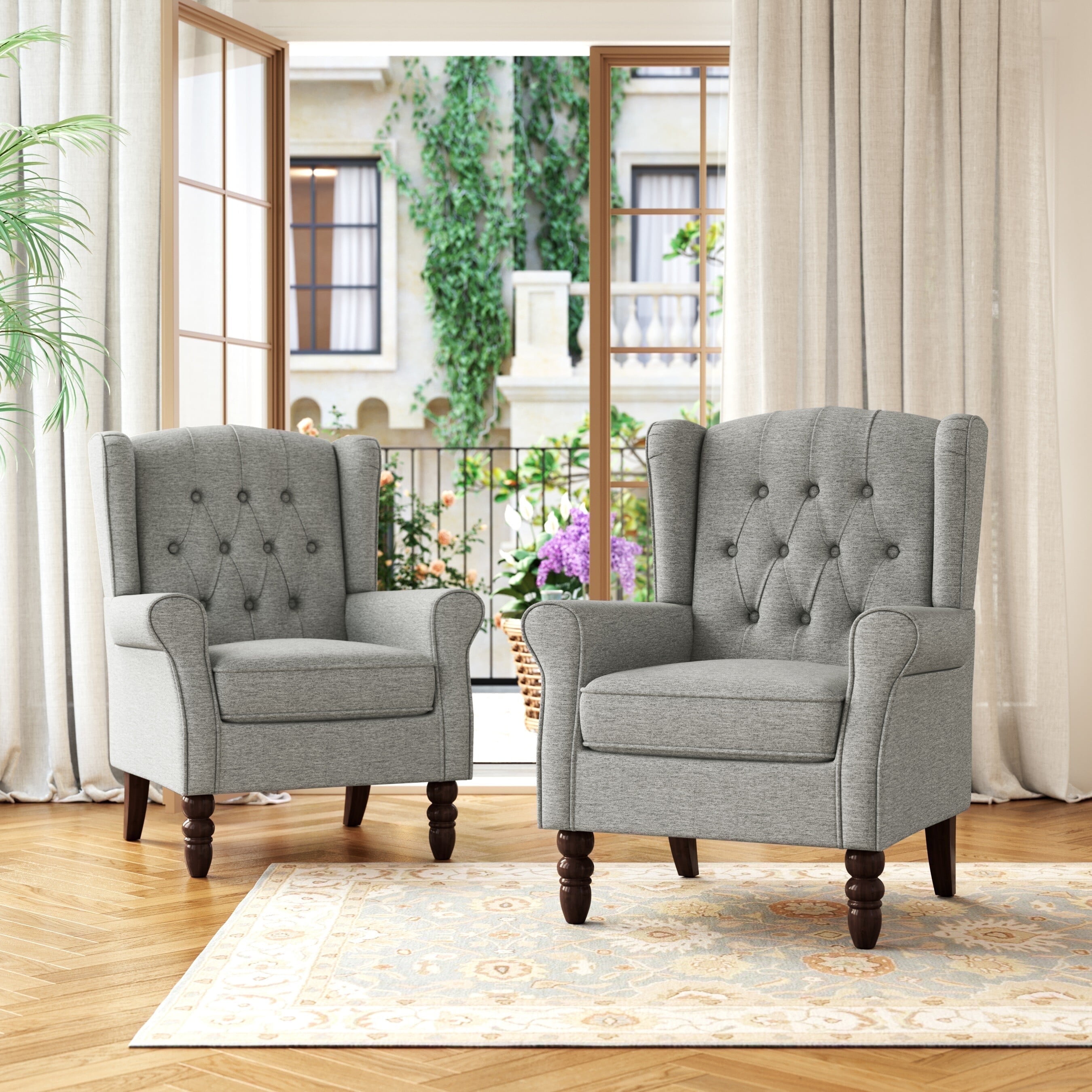 DREAMSIDEA Tufted Wingback Accent Chair Set of 2,High Back Upholstered ...