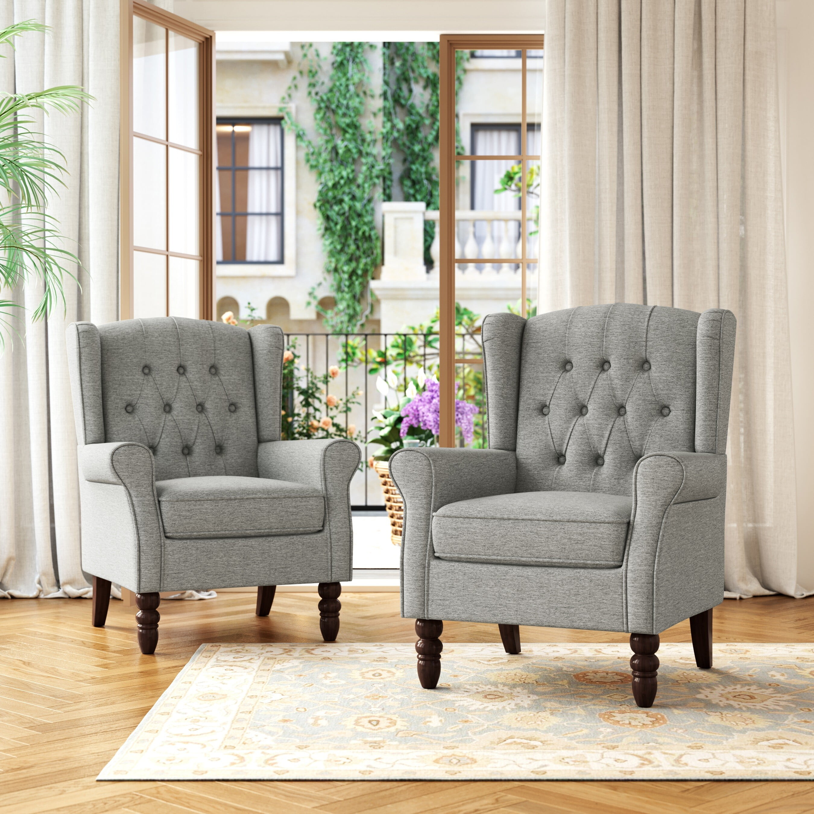 DREAMSIDEA Light Gray Wingback Chair,Traditional Upholstered Armchairs ...