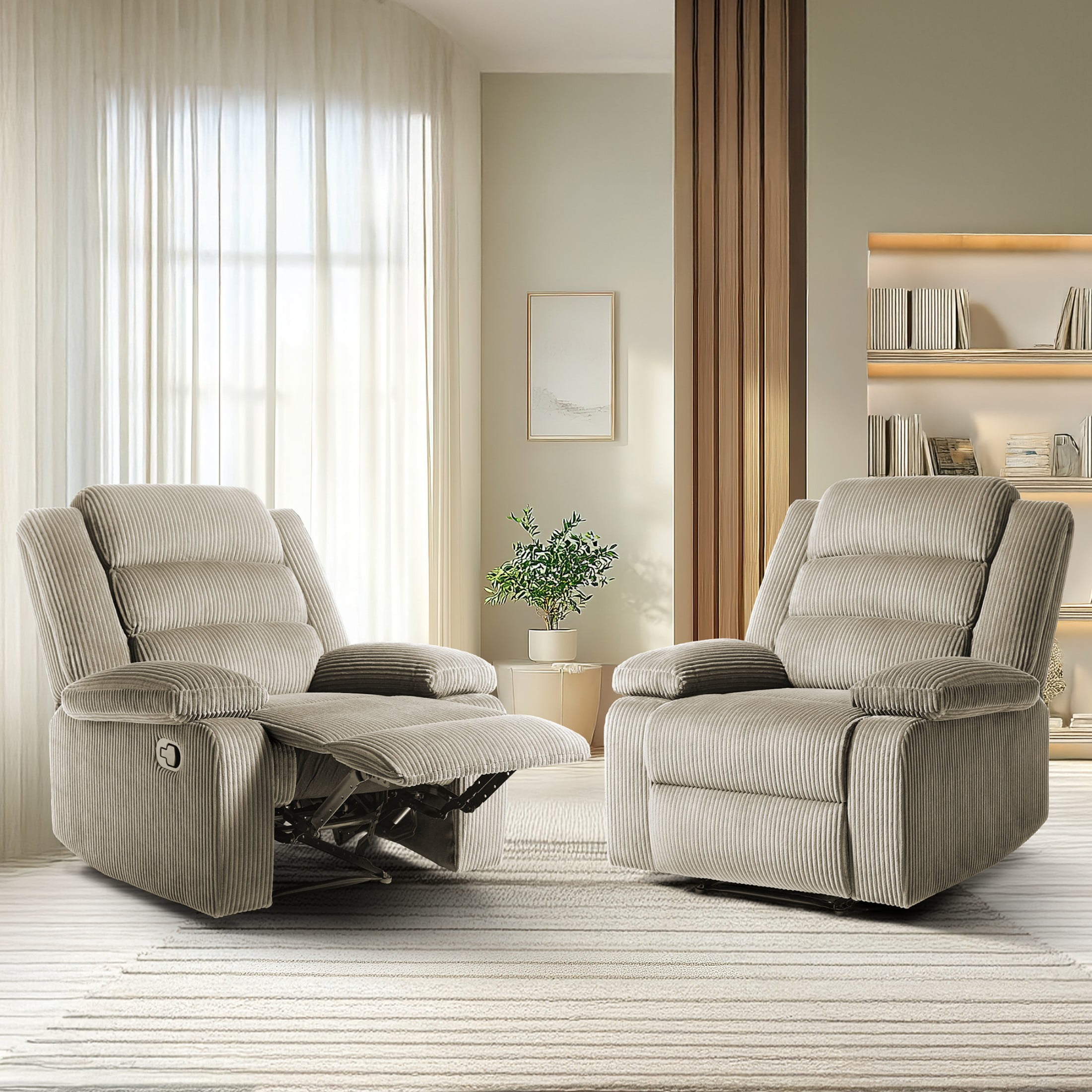 DREAMSIDEA Manual Push Back Recliner Armchair Corduroy Wingback ...