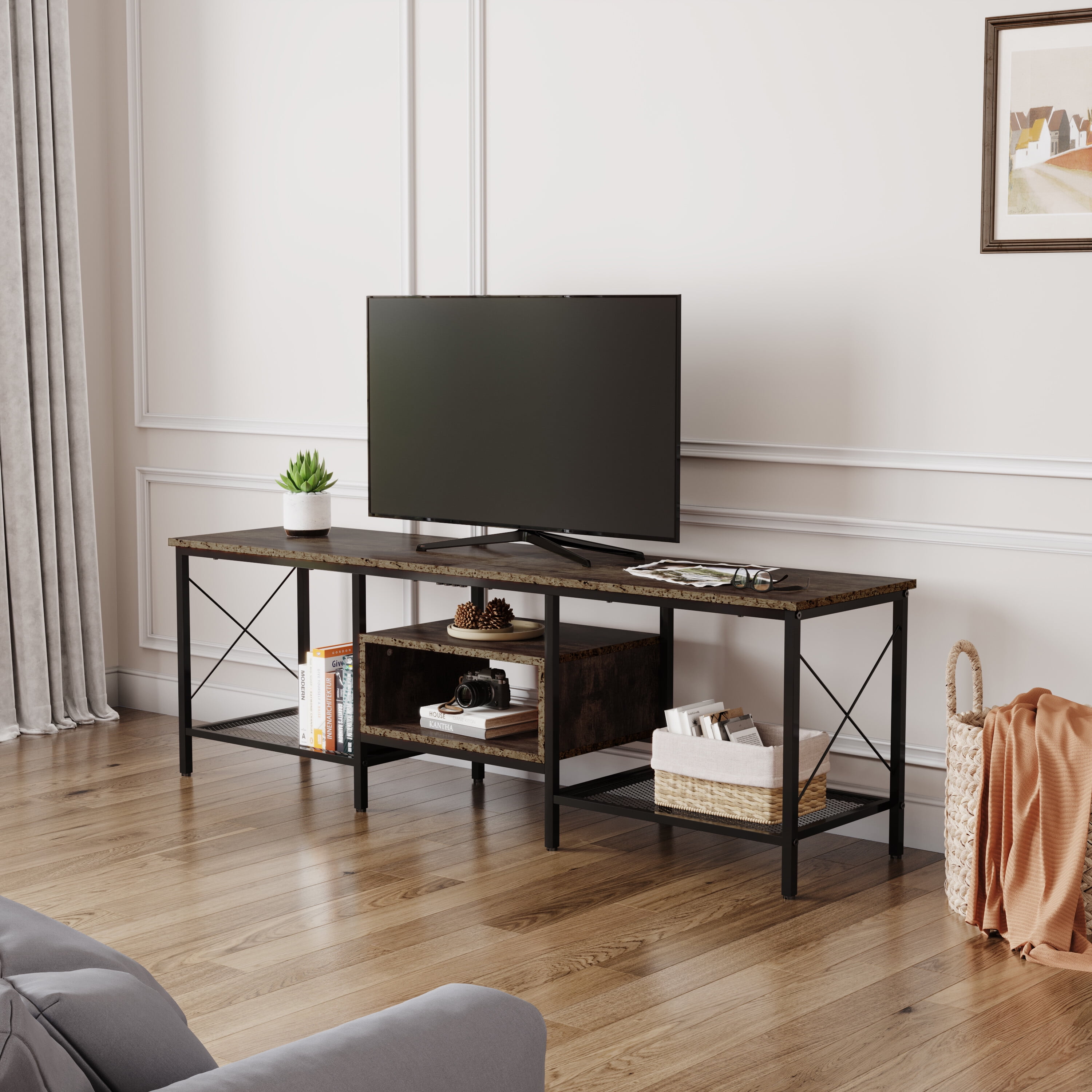 DREAMSIDEA Mid-Century Wooden TV Stand for TVs up to 70" with Open ...