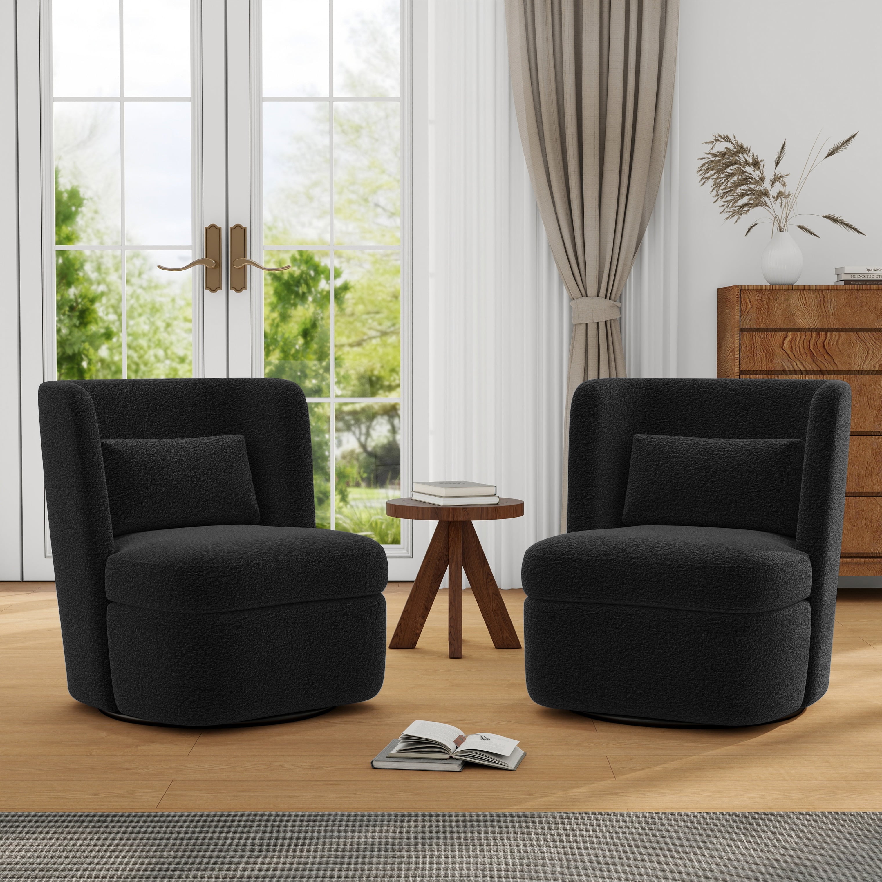 DREAMSIDEA Modern Swivel Accent Chair Sets of 2, 360° Teddy Fabric ...
