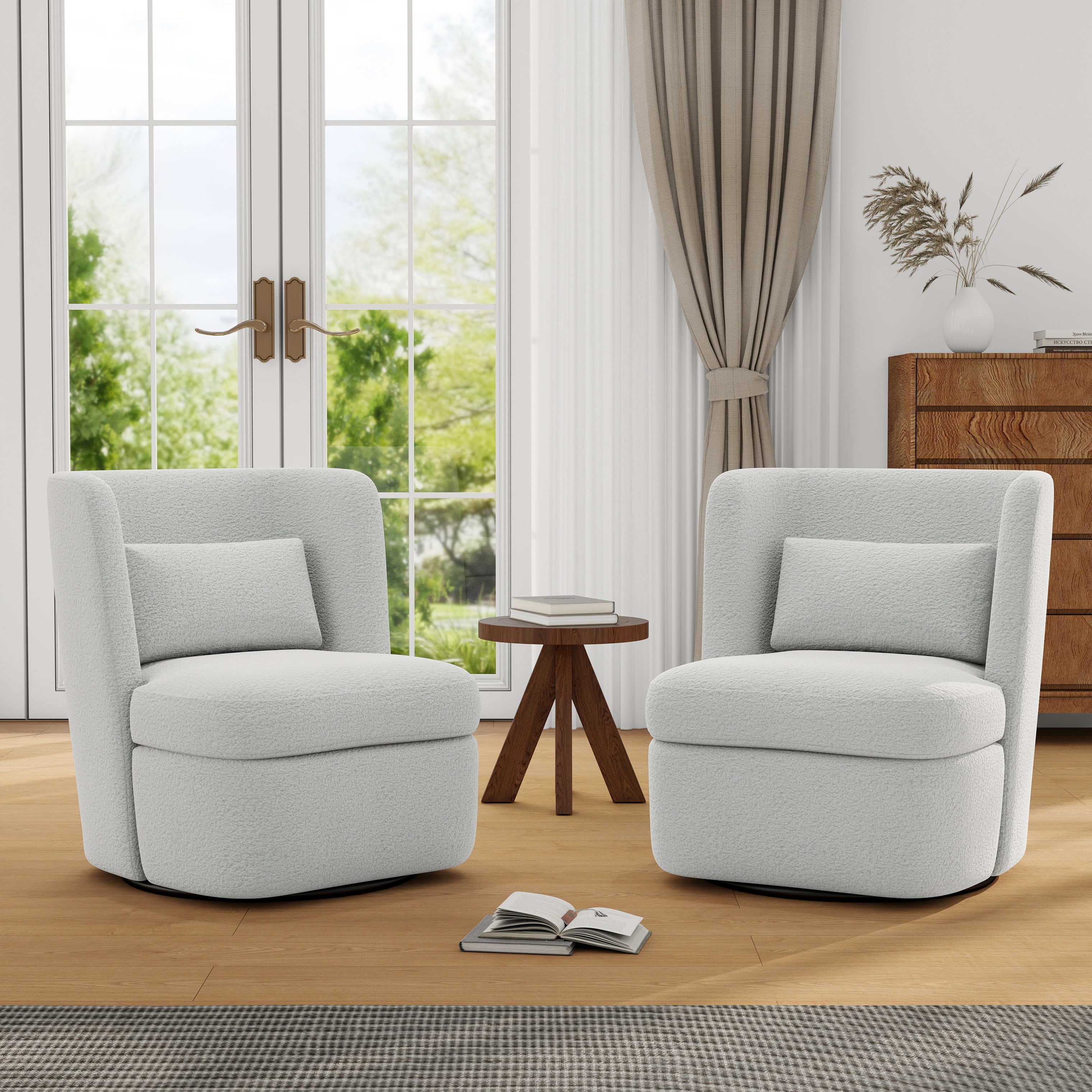 DREAMSIDEA Modern Swivel Accent Chair Sets of 2, 360° Teddy Fabric ...