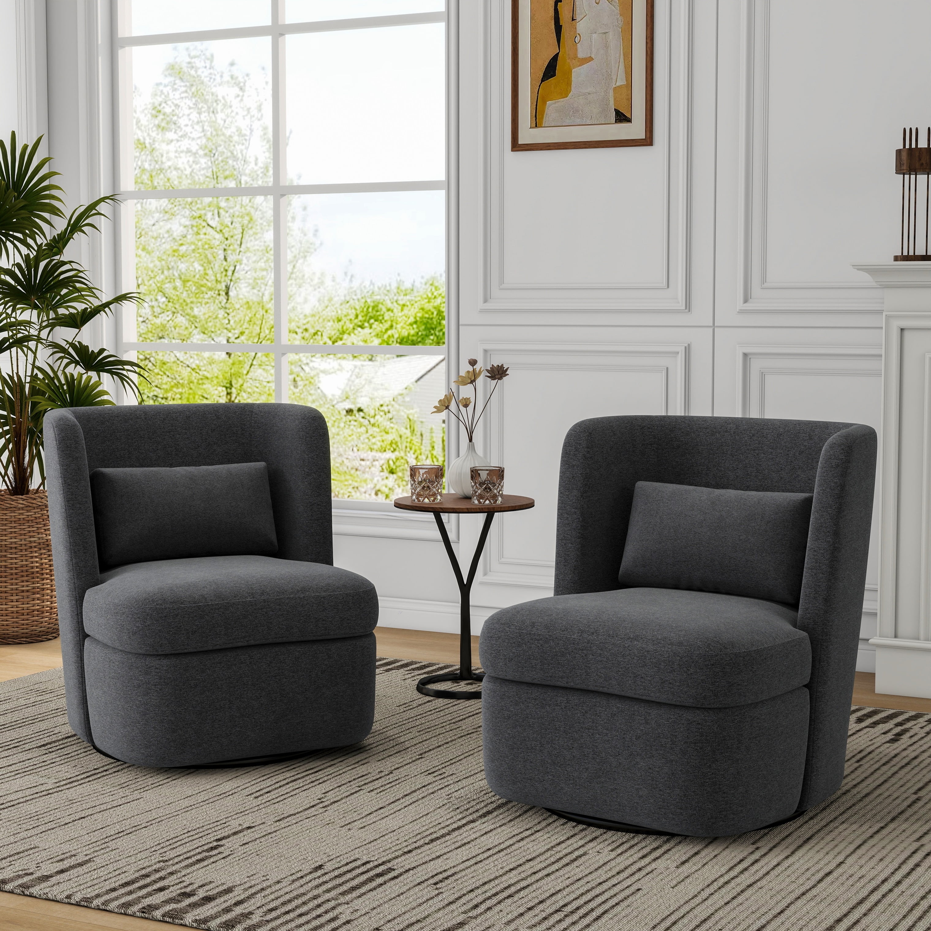 DREAMSIDEA Modern Swivel Accent Chair Sets of 2, 360° Linen Fabric ...