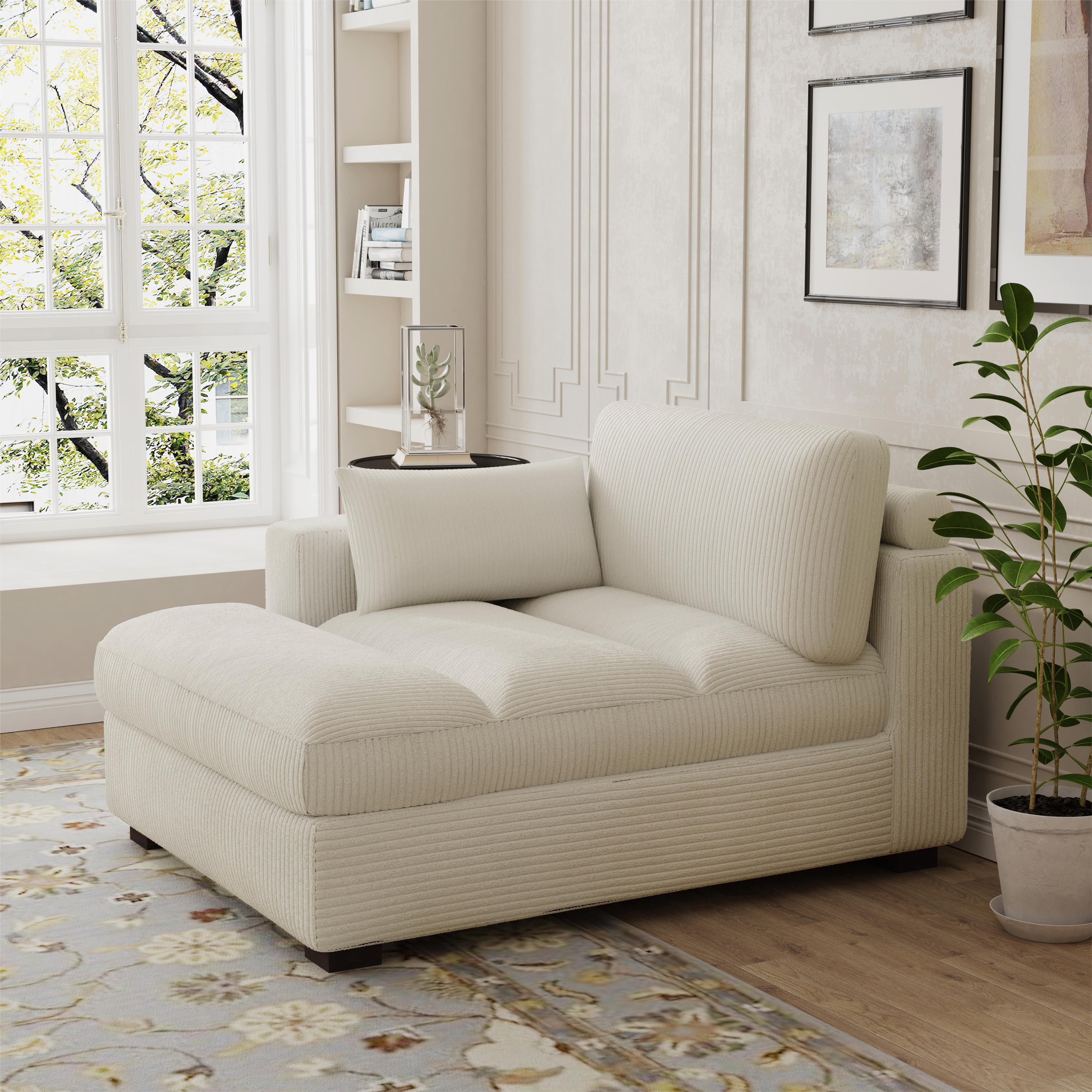 DREAMSIDEA Oversized Chaise Lounge for Living Room Modern Corduroy Sofa ...