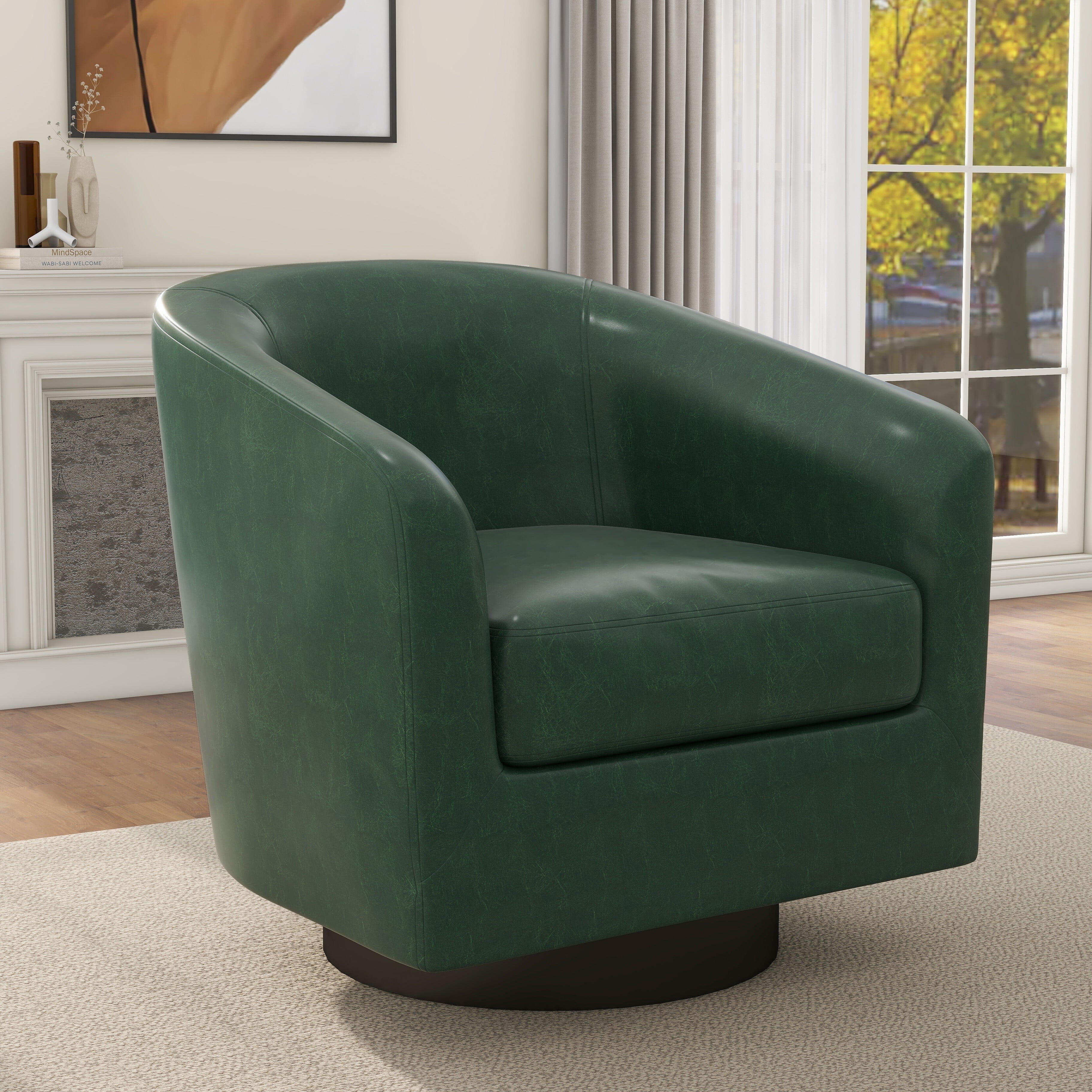 DREAMSIDEA PU Leather Swivel Barrel Club Chair, Living Room Accent ...