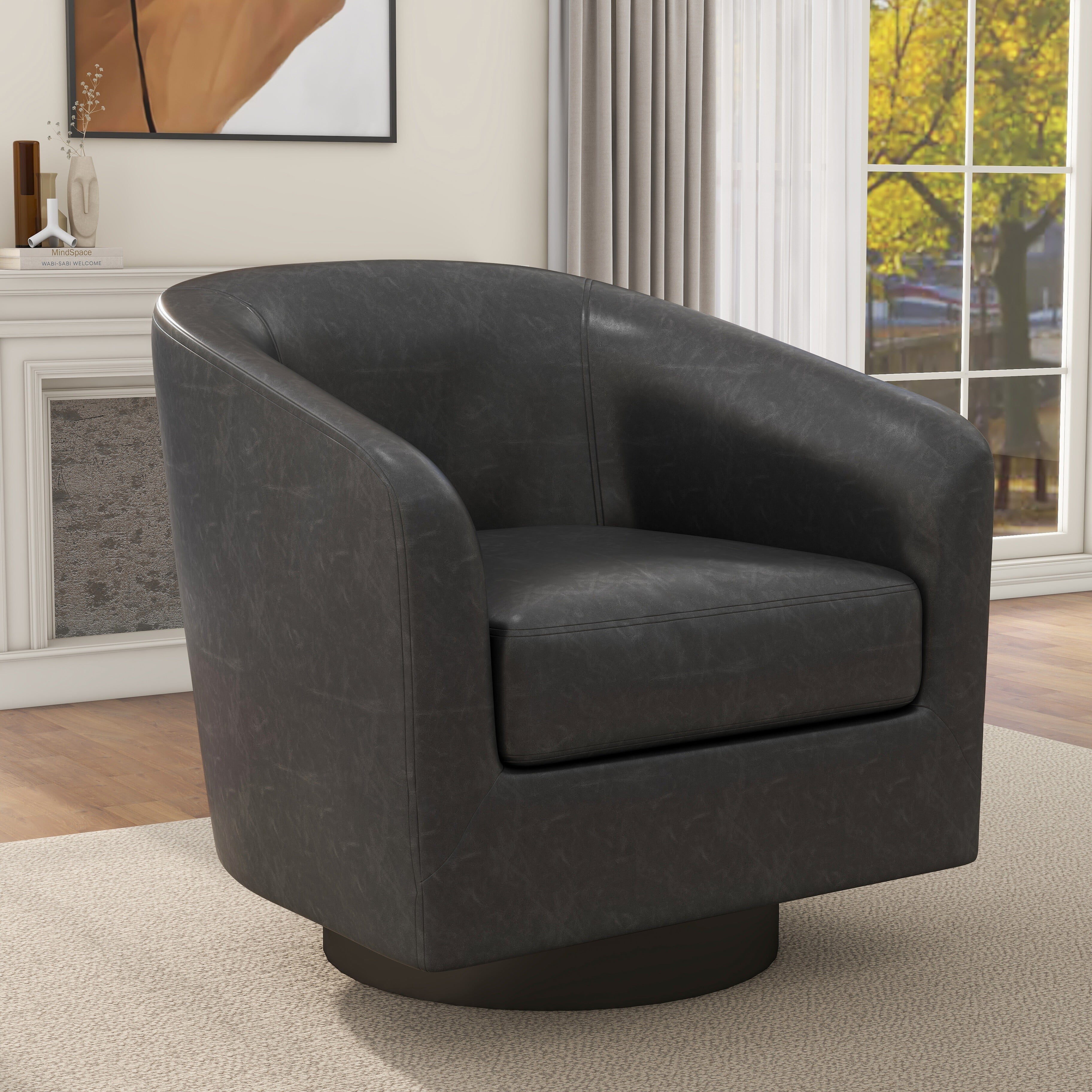 DREAMSIDEA PU Leather Swivel Barrel Chair, Round Accent Chair for ...