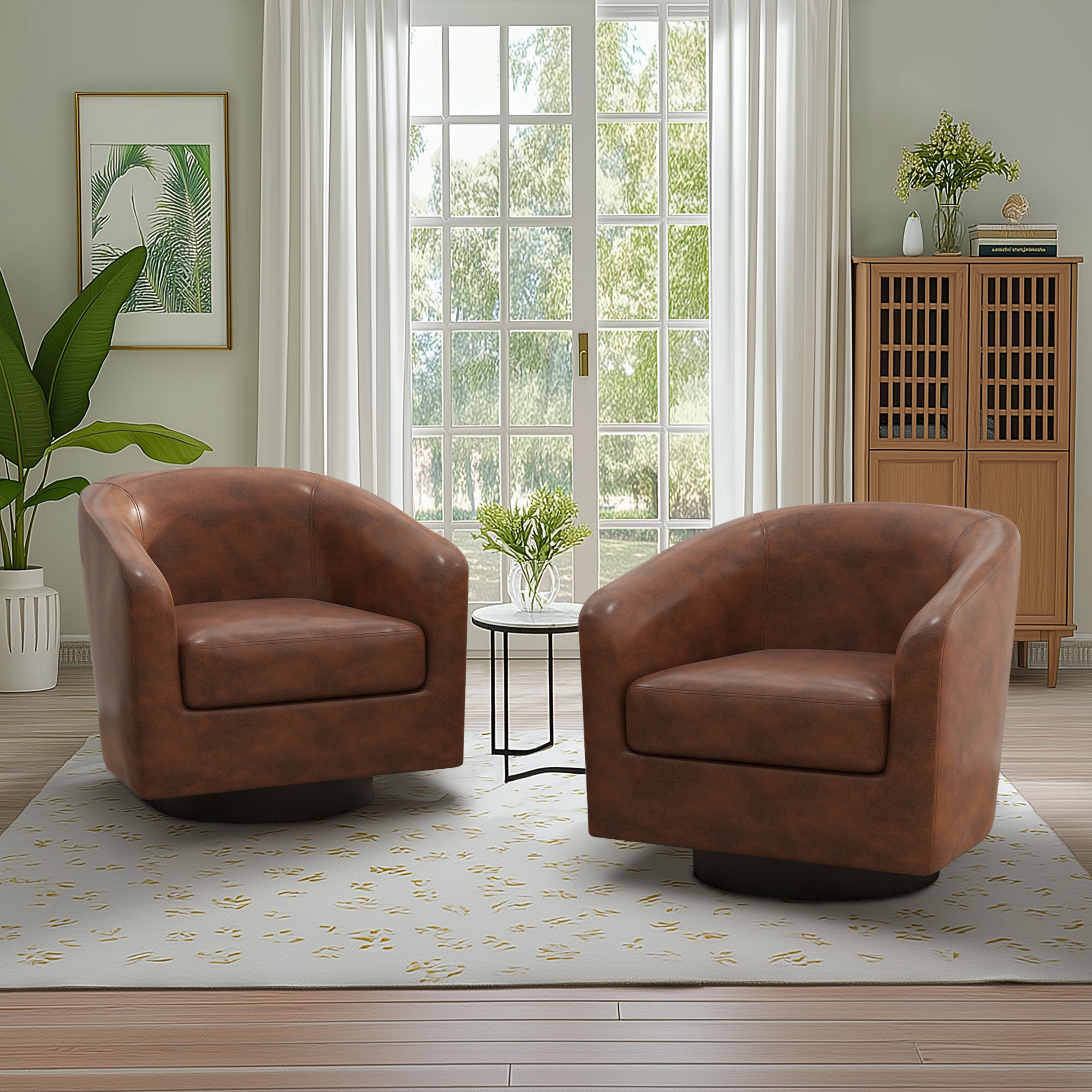 DREAMSIDEA PU Leather Swivel Barrel Club Chair, Modern Accent Chairs ...