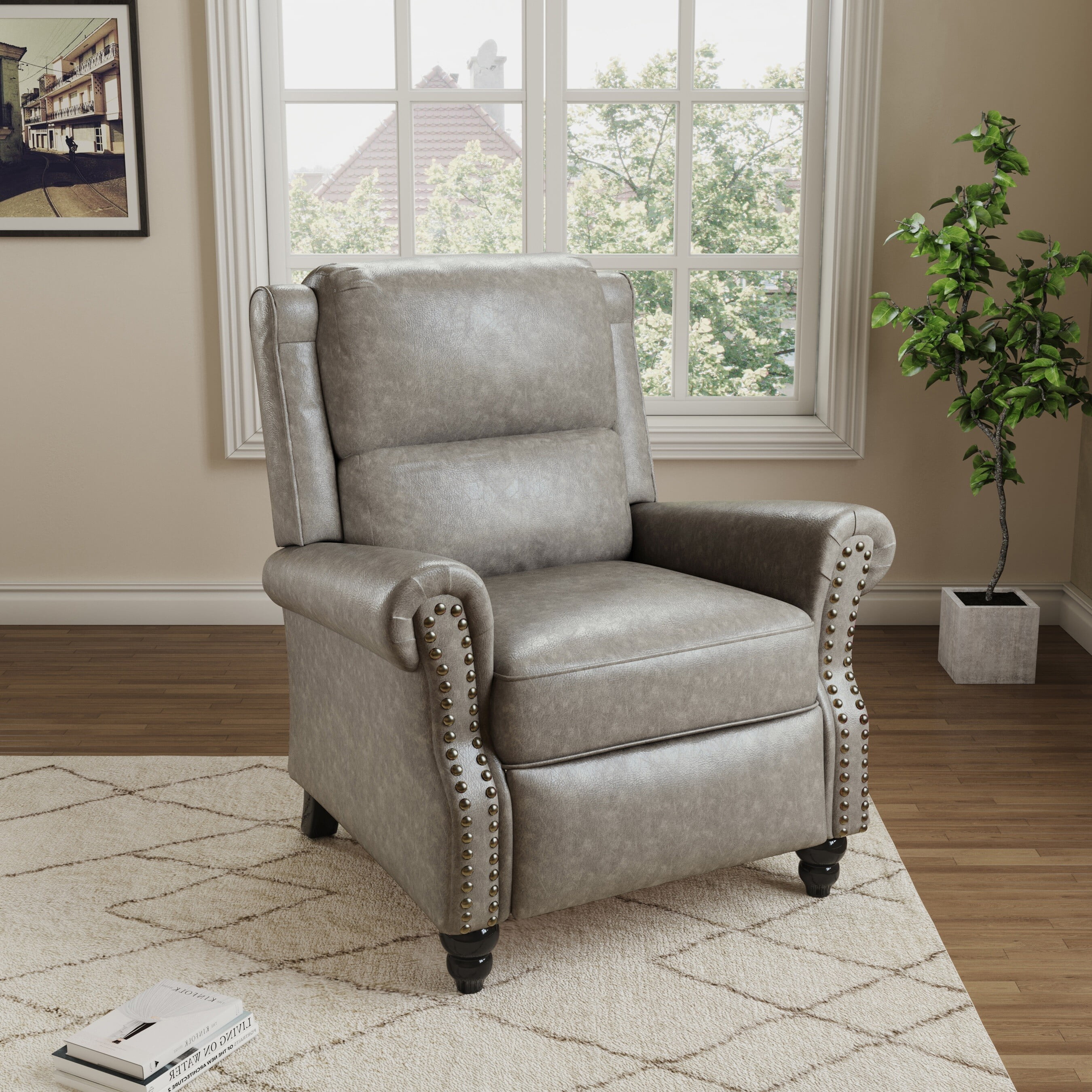 DREAMSIDEA Pushback Recliner Chair Faux Leather Wingback Chair Home ...