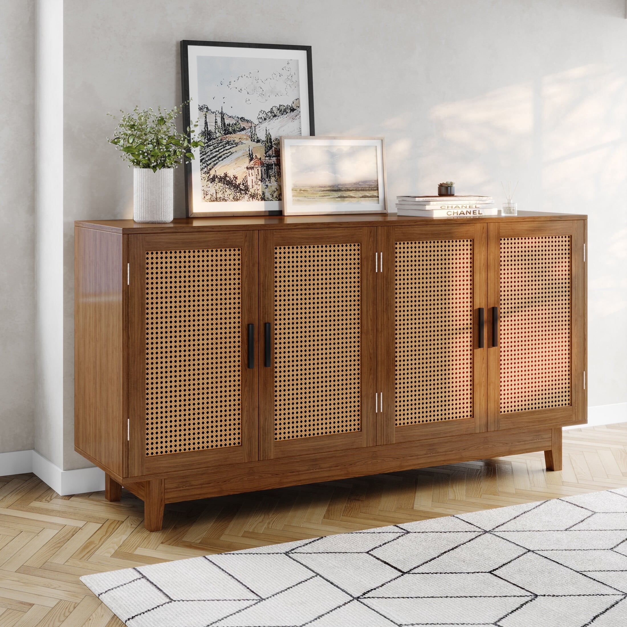 DREAMSIDEA Rattan Sideboard Buffet Cabinet with Storage, 58 in. Accent ...
