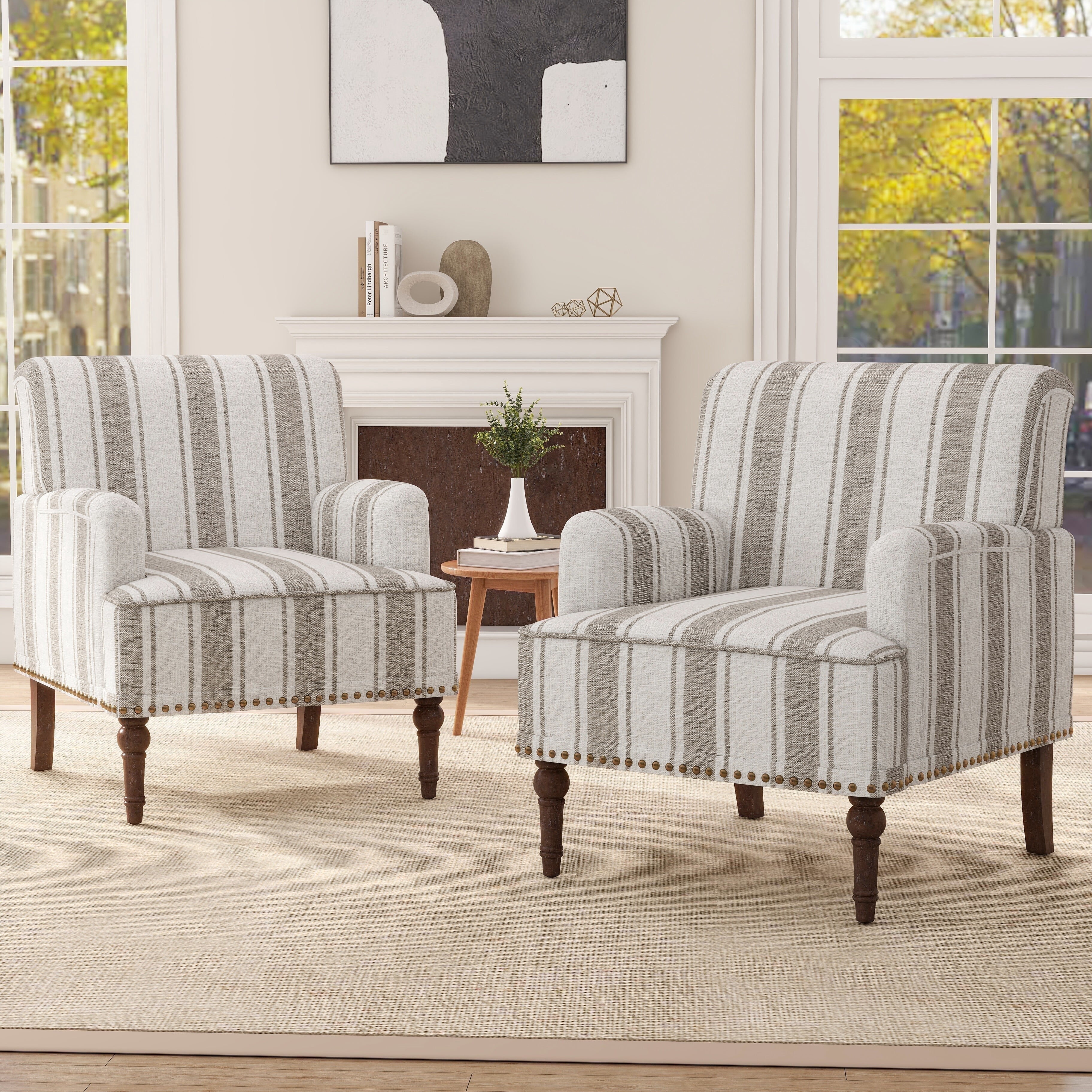 DREAMSIDEA Stripe Accent Chairs Set of 2,Living Room Chair with Arms ...