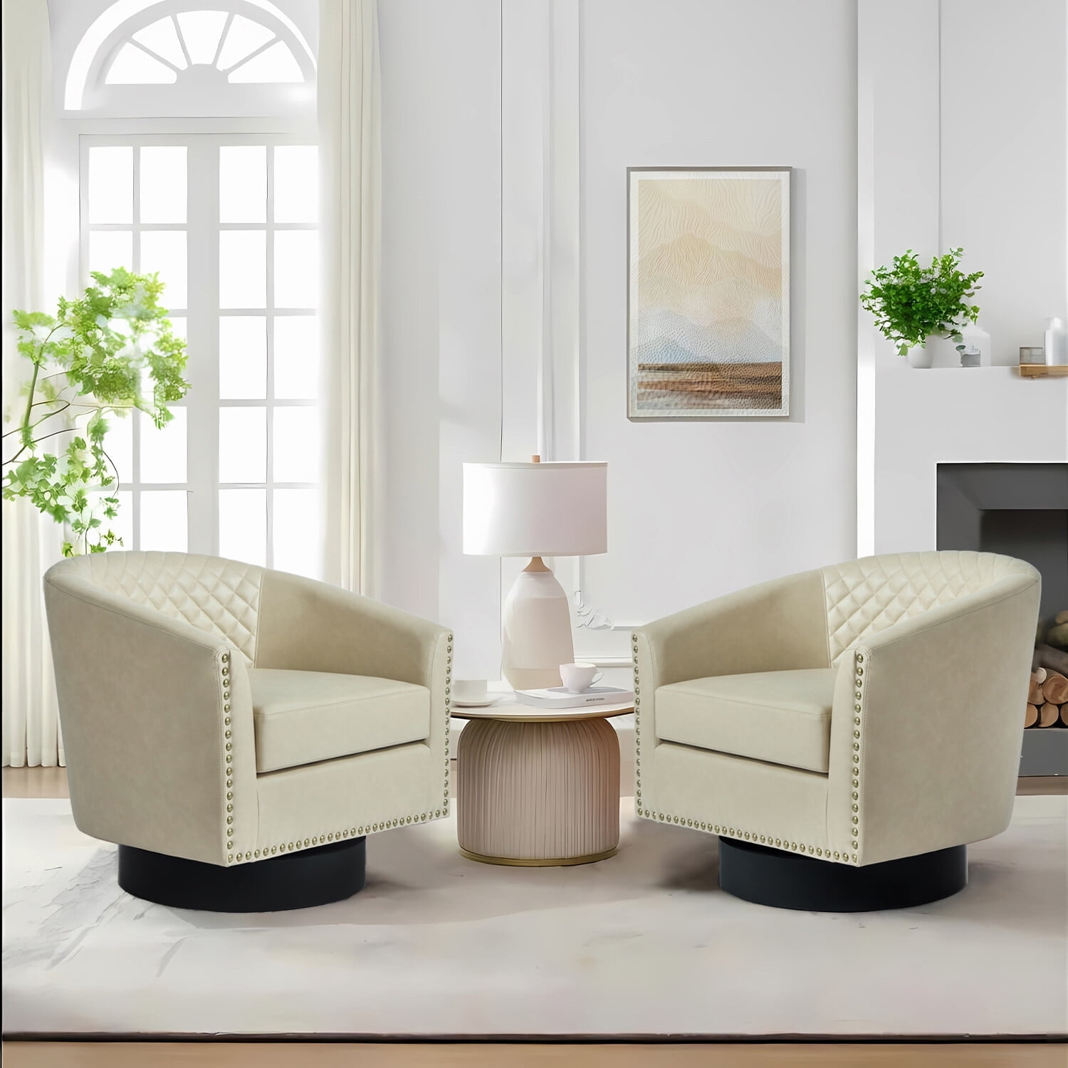 DREAMSIDEA Swivel Accent Chair Sets of 2 for Living Room, PU Leather ...