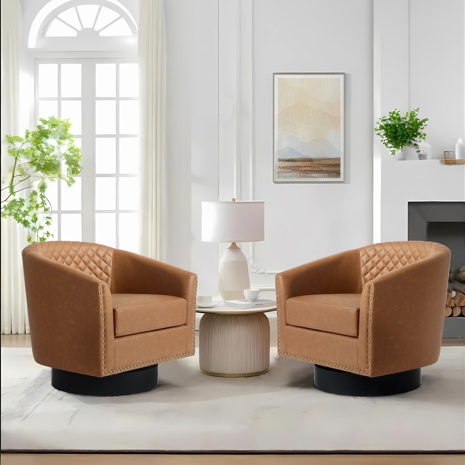 DREAMSIDEA Swivel Accent Chair Sets of 2 for Living Room, PU Leather ...